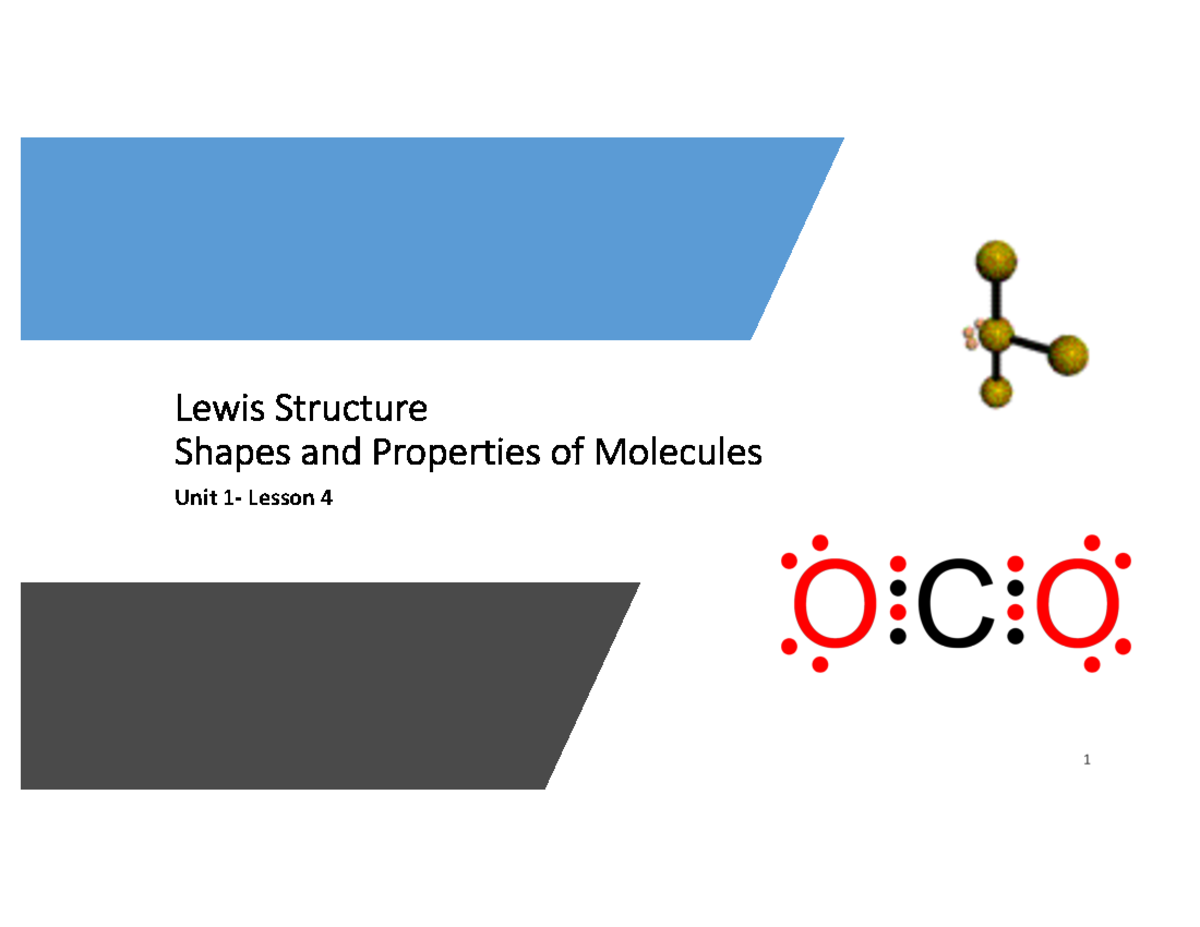 Unit 1- Lesson 4 - chemistray - Lewis Structure Shapes and Properties ...