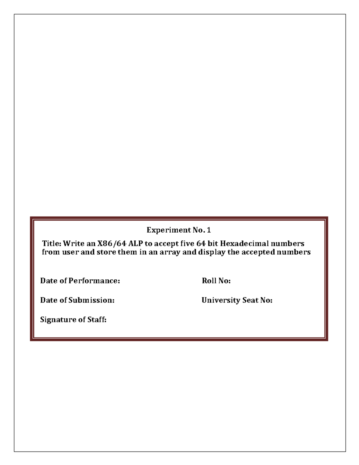MP lab manual Srcoe - Experiment No. 1 Title: Write an X86/64 ALP to ...