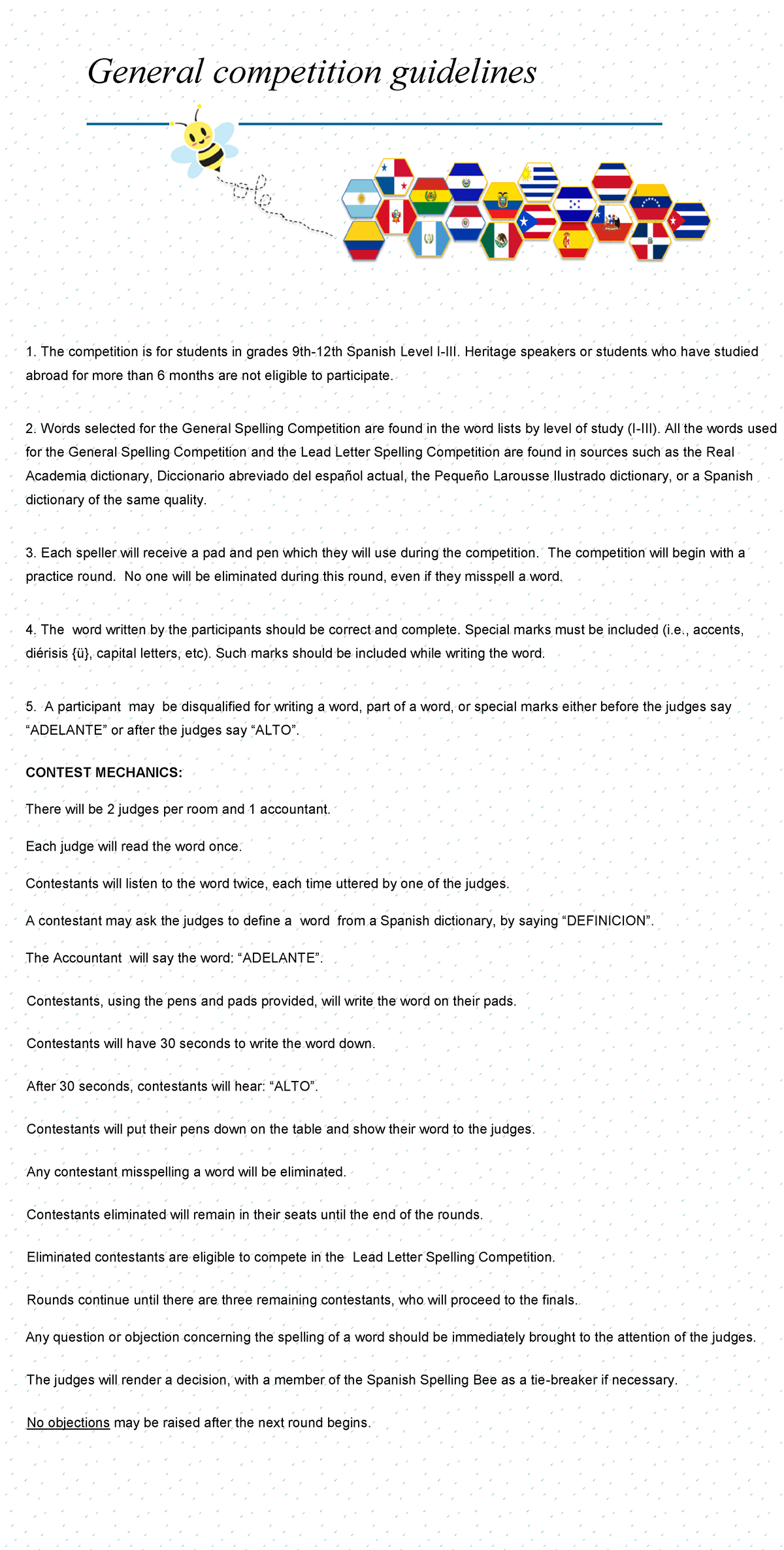 Spelling bee competition guidelines - General competition guidelines ...