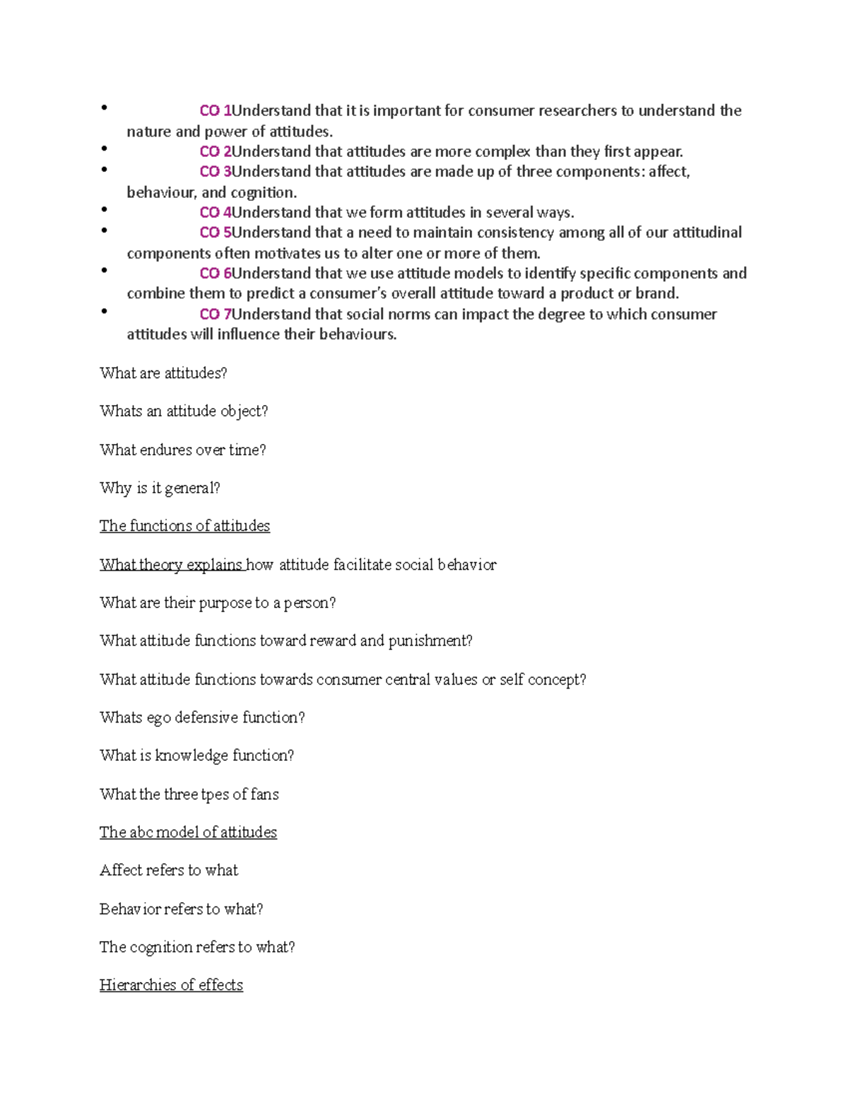 Lesson 7 Attitude Questions - CO 1Understand that it is important for ...