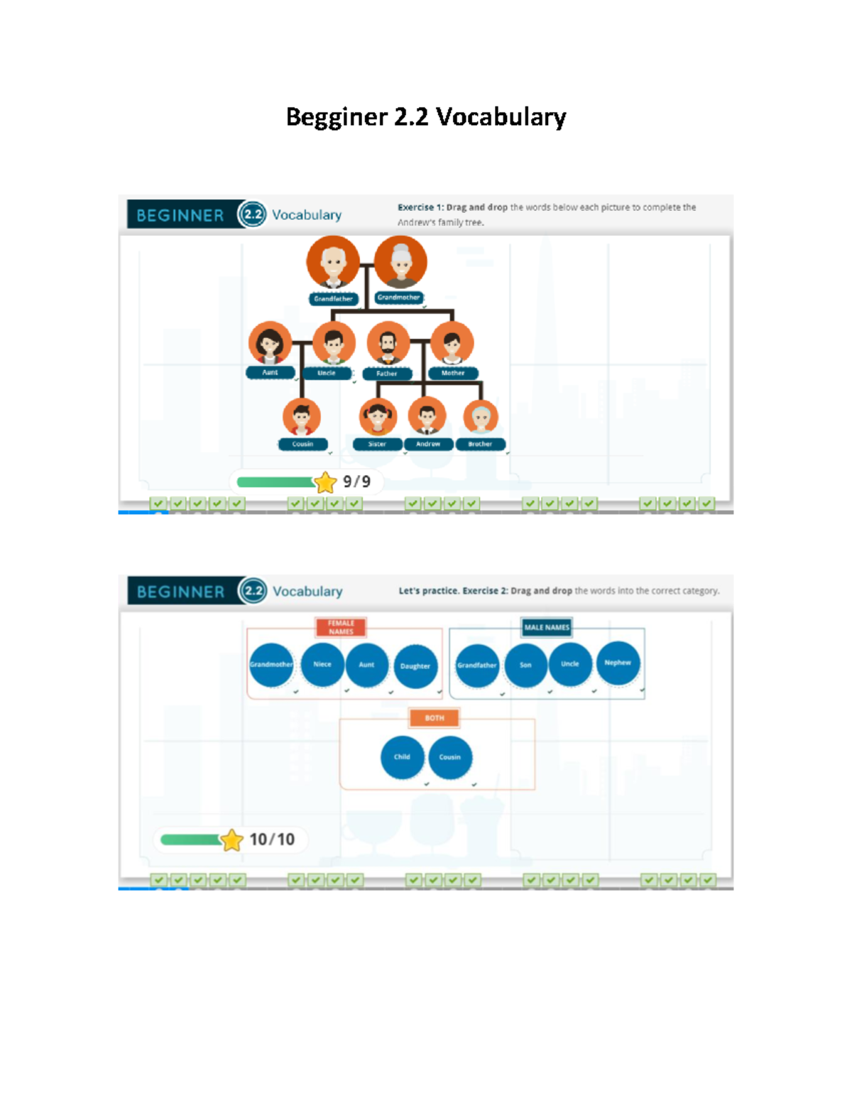 Begginer 2 - ingles - Begginer 2 Vocabulary Exercise 1: Drag and drop ...