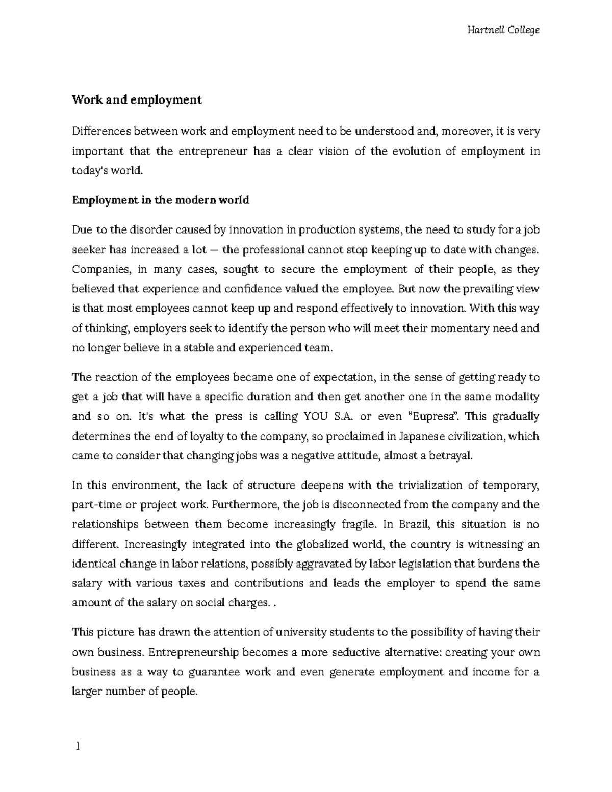 Work and employment in business. - Work and employment Differences ...