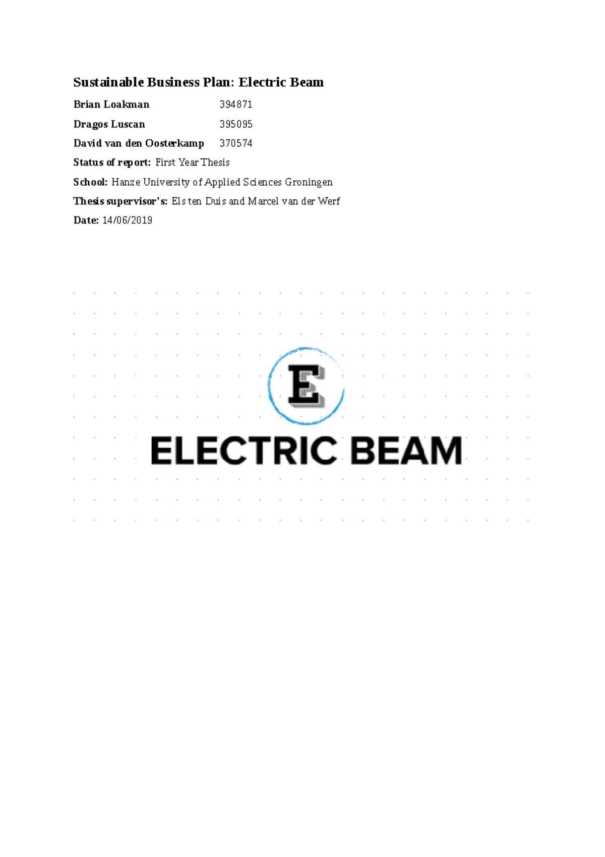 Electric BEAM Final Research Assignment - Sustainable Business Plan ...