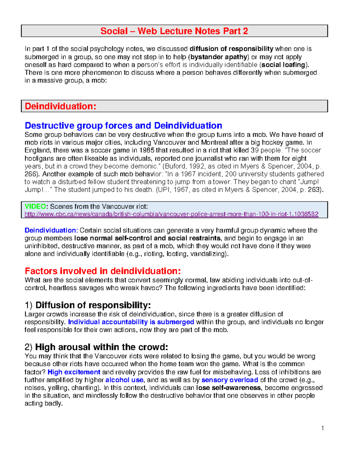Social Psychology Part II - Social – Web Lecture Notes Part 2 In part 1 ...