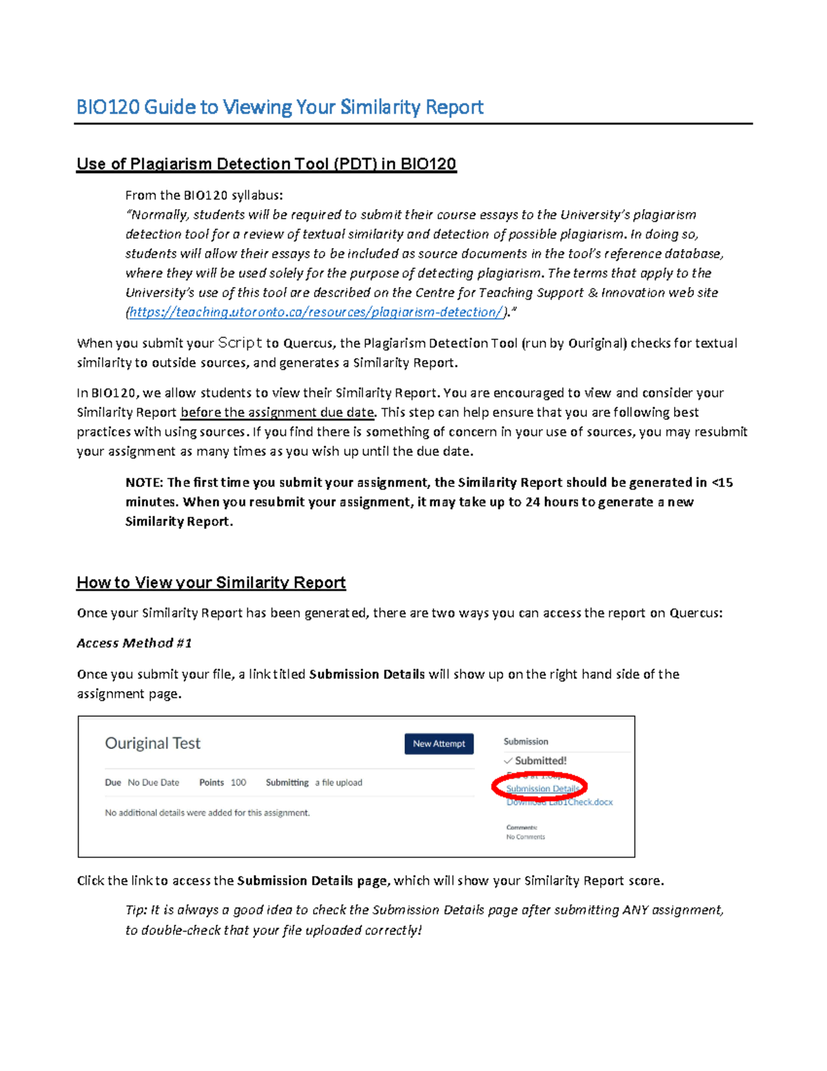 BIO120 Guide to Viewing your Similarity Report 2023 - BIO120 Guide to ...