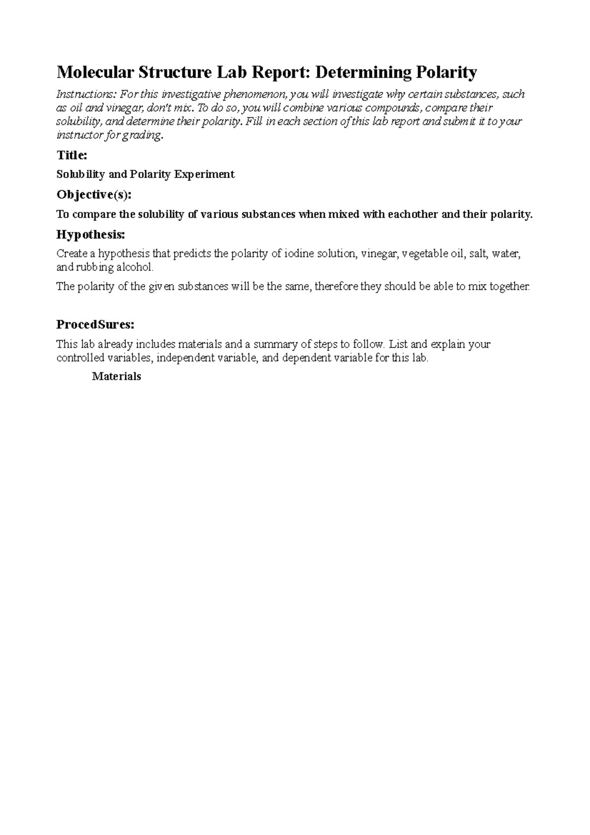 Lab report - 2jhfbh2l - Molecular Structure Lab Report: Determining ...