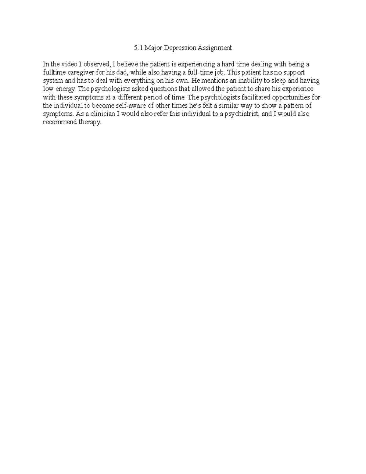 PSY 627 Major Depression Assignment - 5 Major Depression Assignment In ...