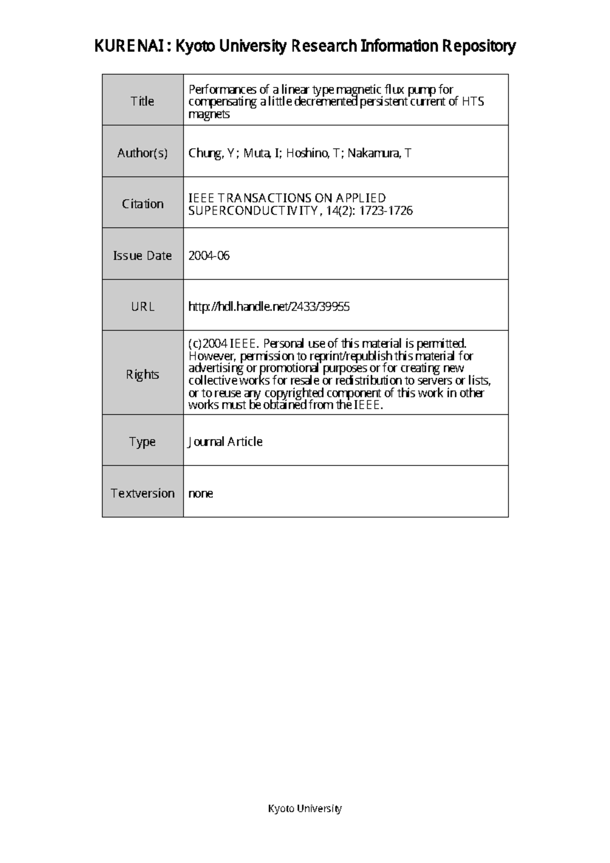 IEEE TAS 14 1723 - Materi Kuliah - IEEE TRANSACTIONS ON APPLIED SUPERCONDUCTIVITY, VOL. 14, NO ...