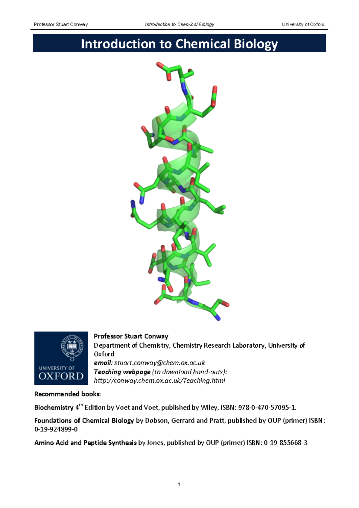 Full completed handout - Introduction to Chemical Biology Professor ...