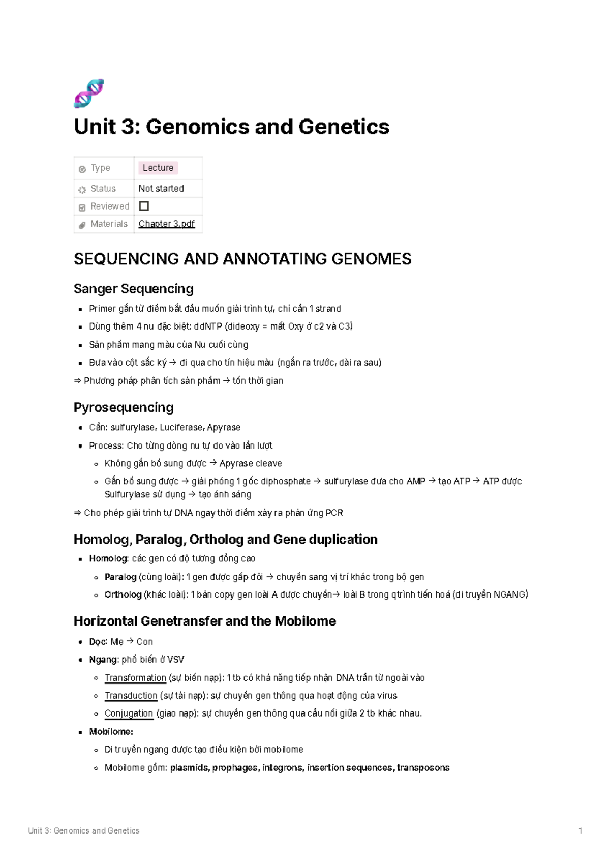 Unit 3 Genomics and Genetics - 🧬 Unit 3: Genomics and Genetics Type ...