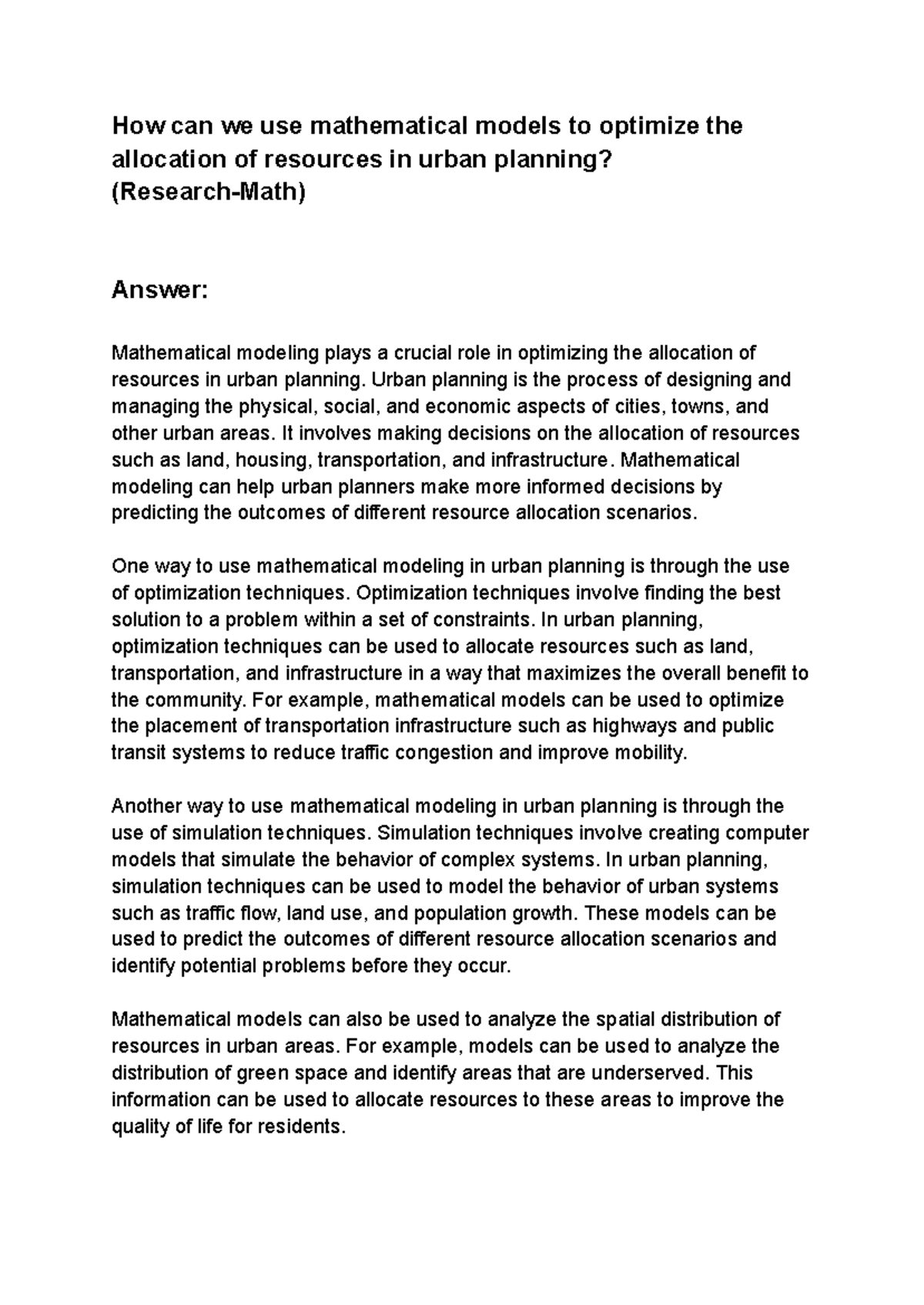 How Can We Use Mathematical Models To Optimize The Allocation Of