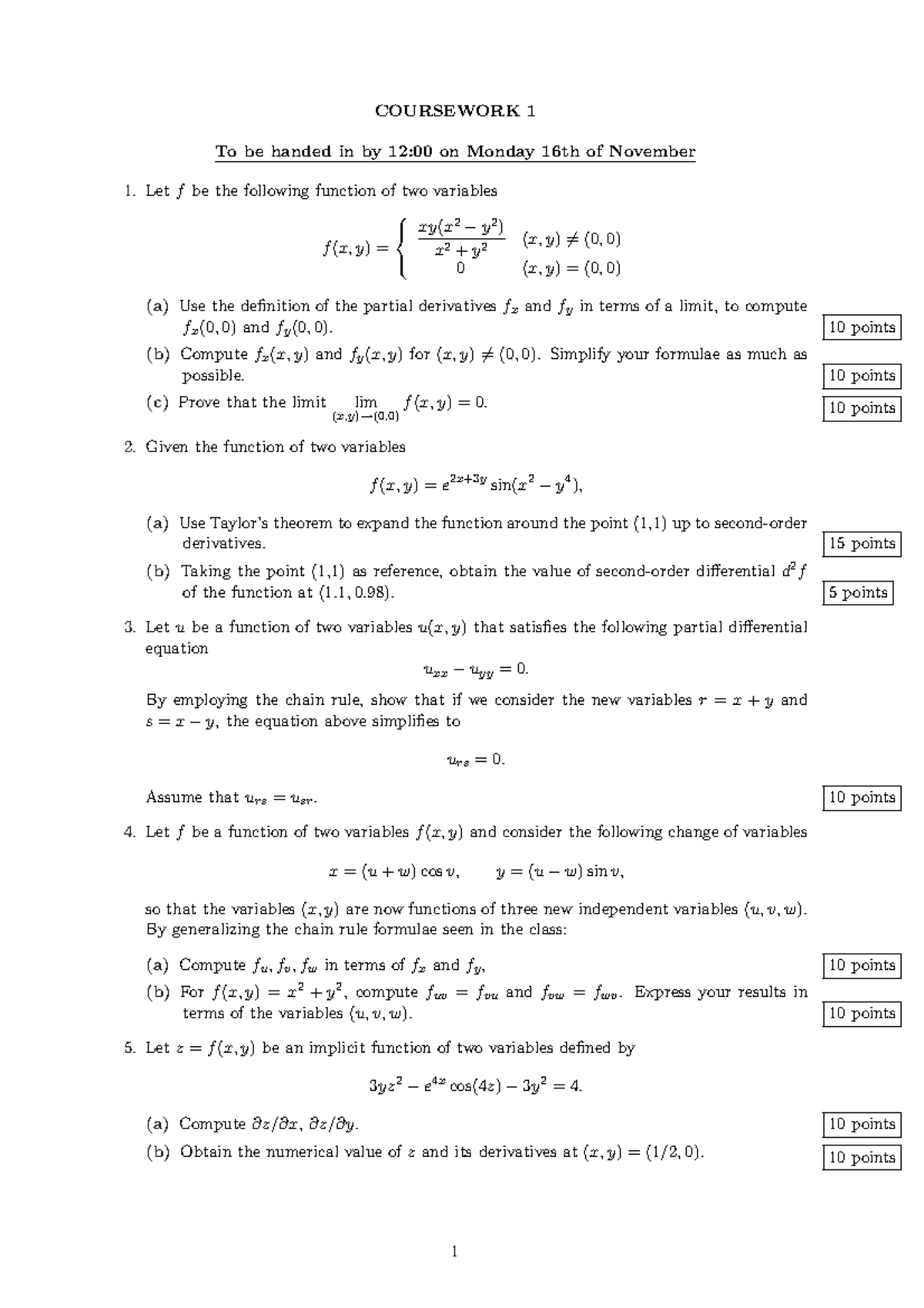 MATH123 Course Work 1 - COURSEWORK 1 To be handed in by 12:00 on Monday ...