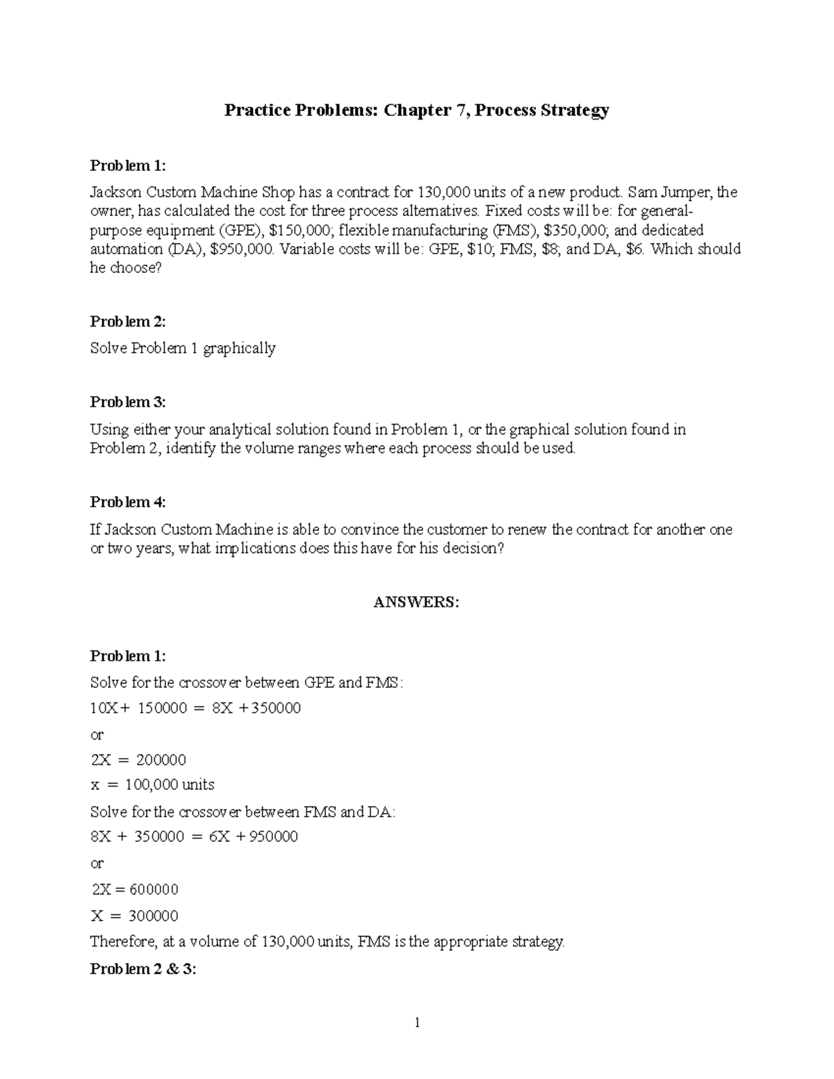 Production and Operations Management Practice Problem Chapter 7 ...