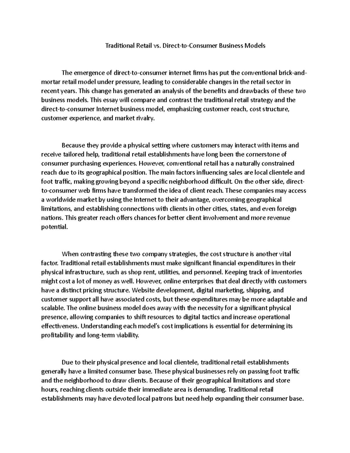 Traditional Retail vs. Direct-to-Consumer Business Models - Traditional ...