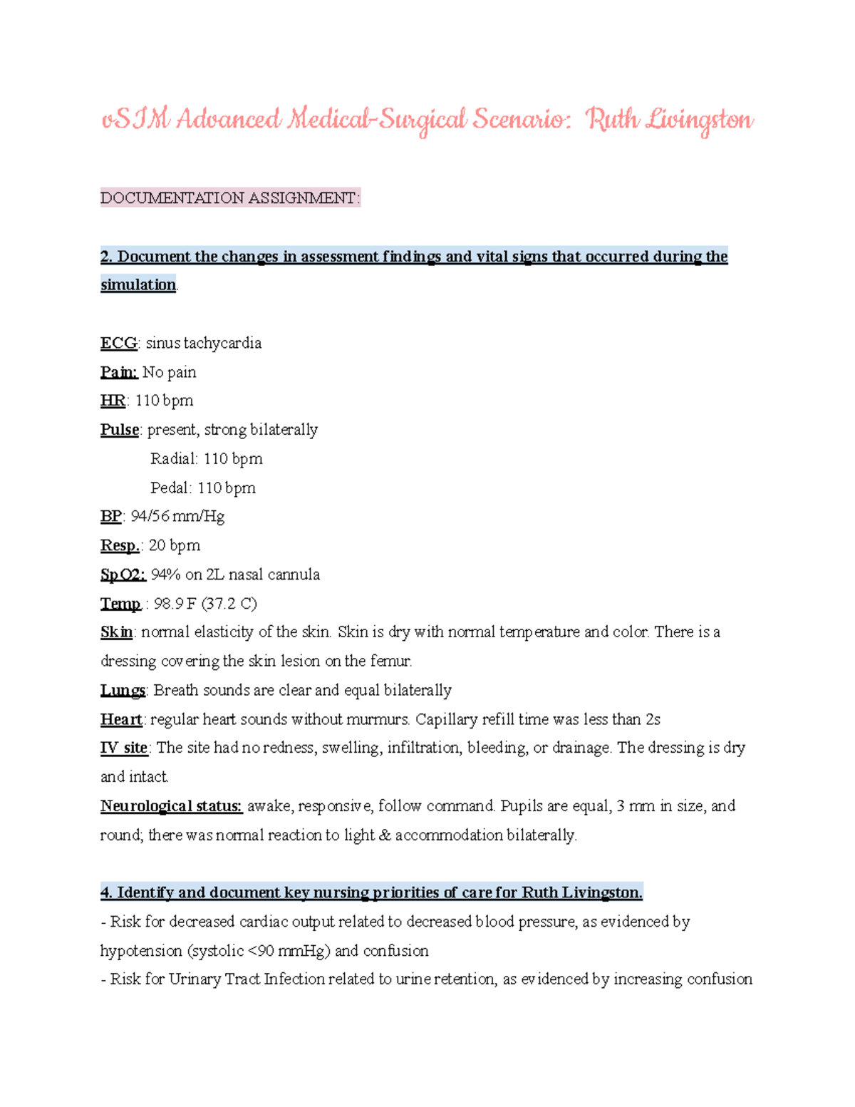 V SIMRuth Livingston Documentation - vSIM Advanced Medical-Surgical ...