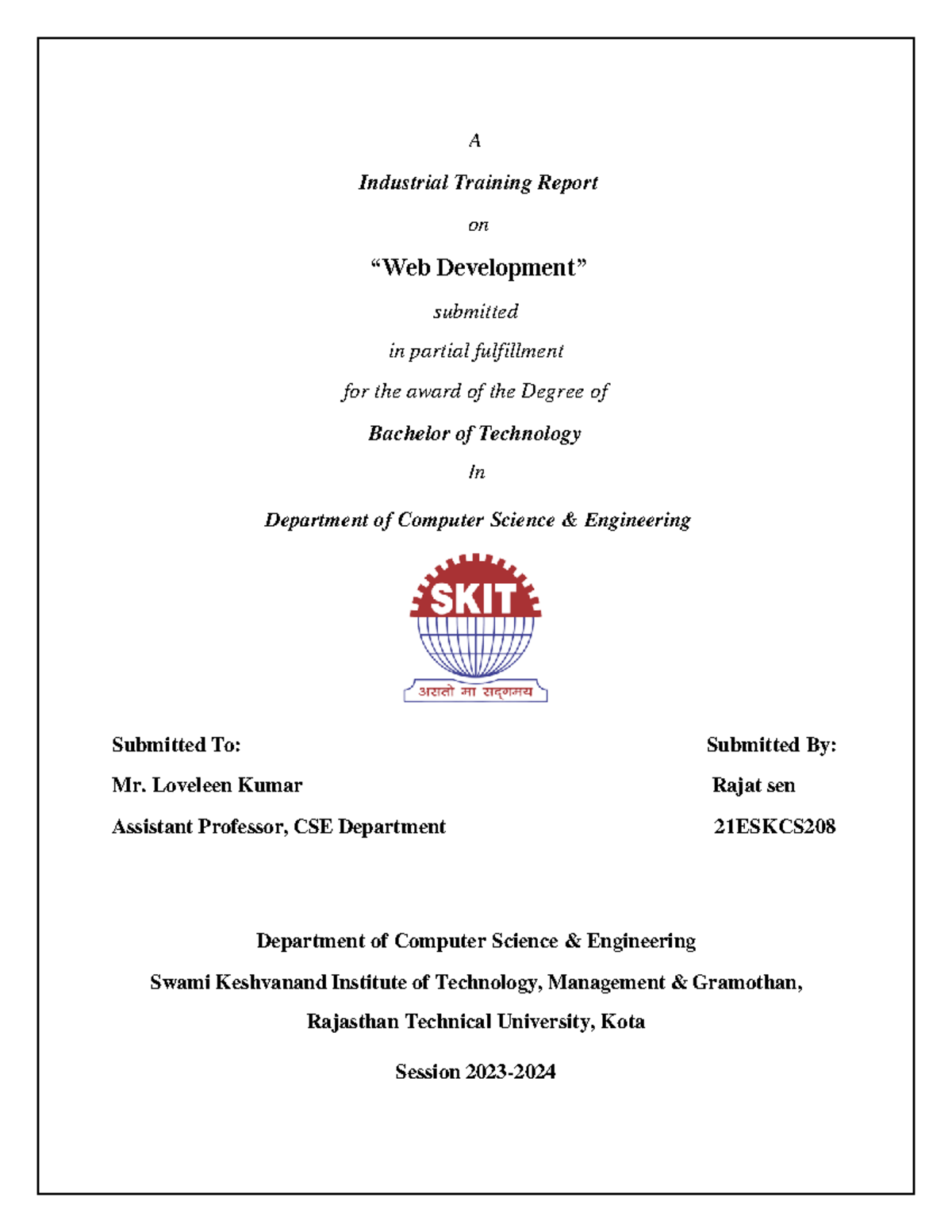 Rajat sen(21 Eskcs 208) - A Industrial Training Report on “Web Development” submitted in partial ...