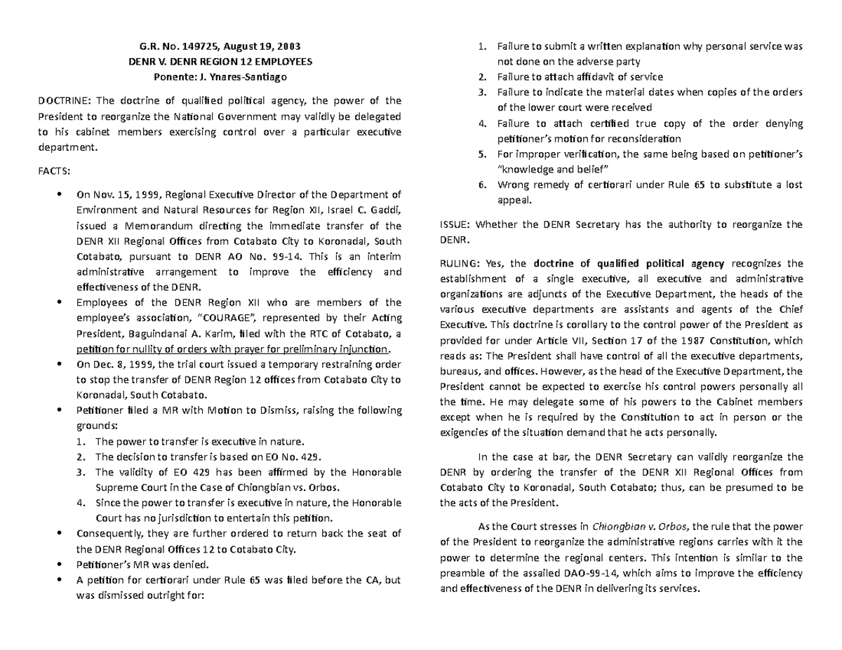 94. DENR v DENR Region 12 Employees, G.R. No. 149724, Aug. 19, 2003 - G ...