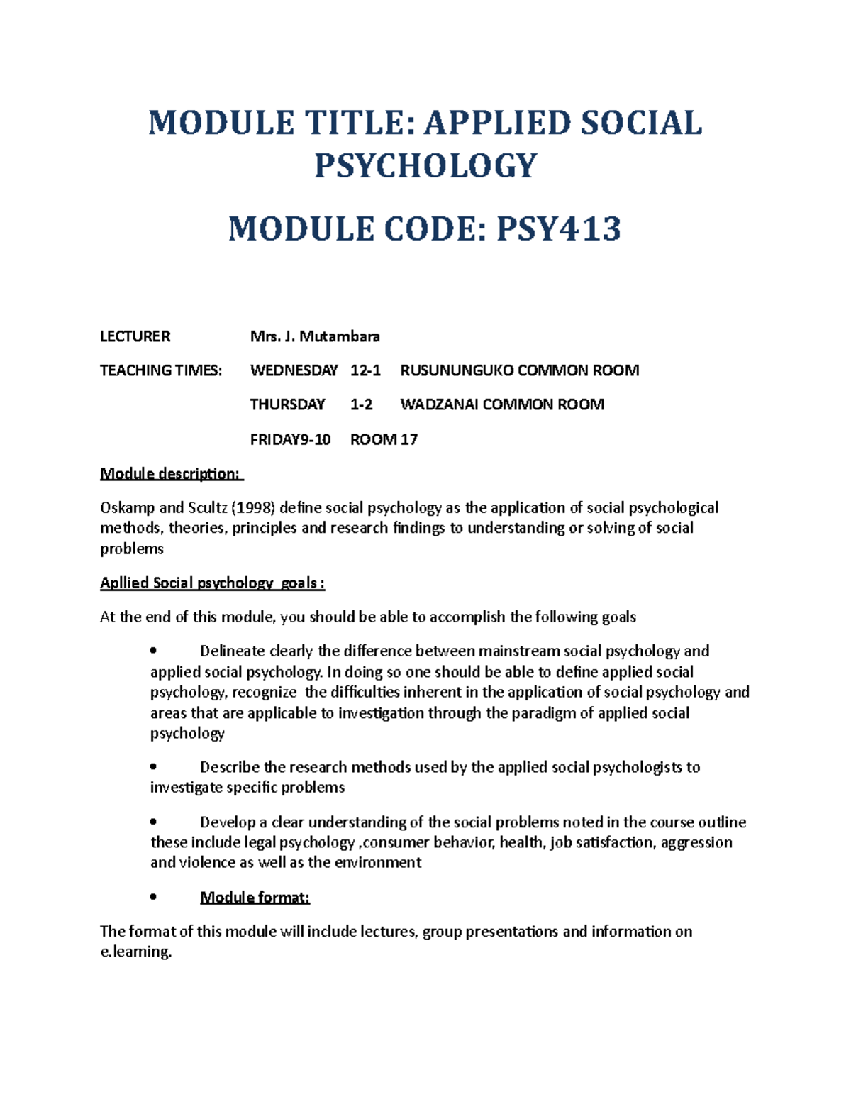 1312524761 Module Outline- Applied Social Psychology - MODULE TITLE ...