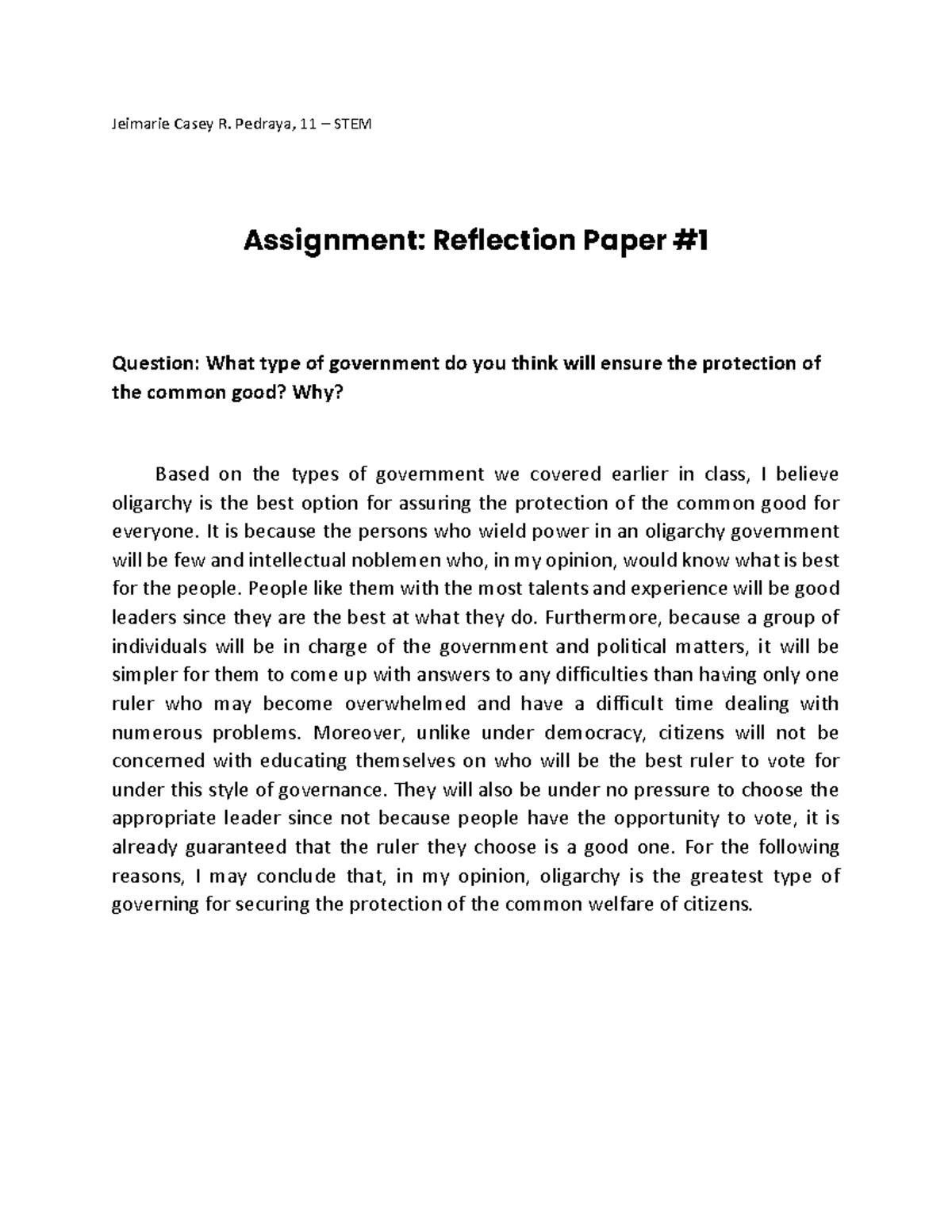 Reflection Paper 1 HEHE Jeimarie Casey R Pedraya 11 STEM