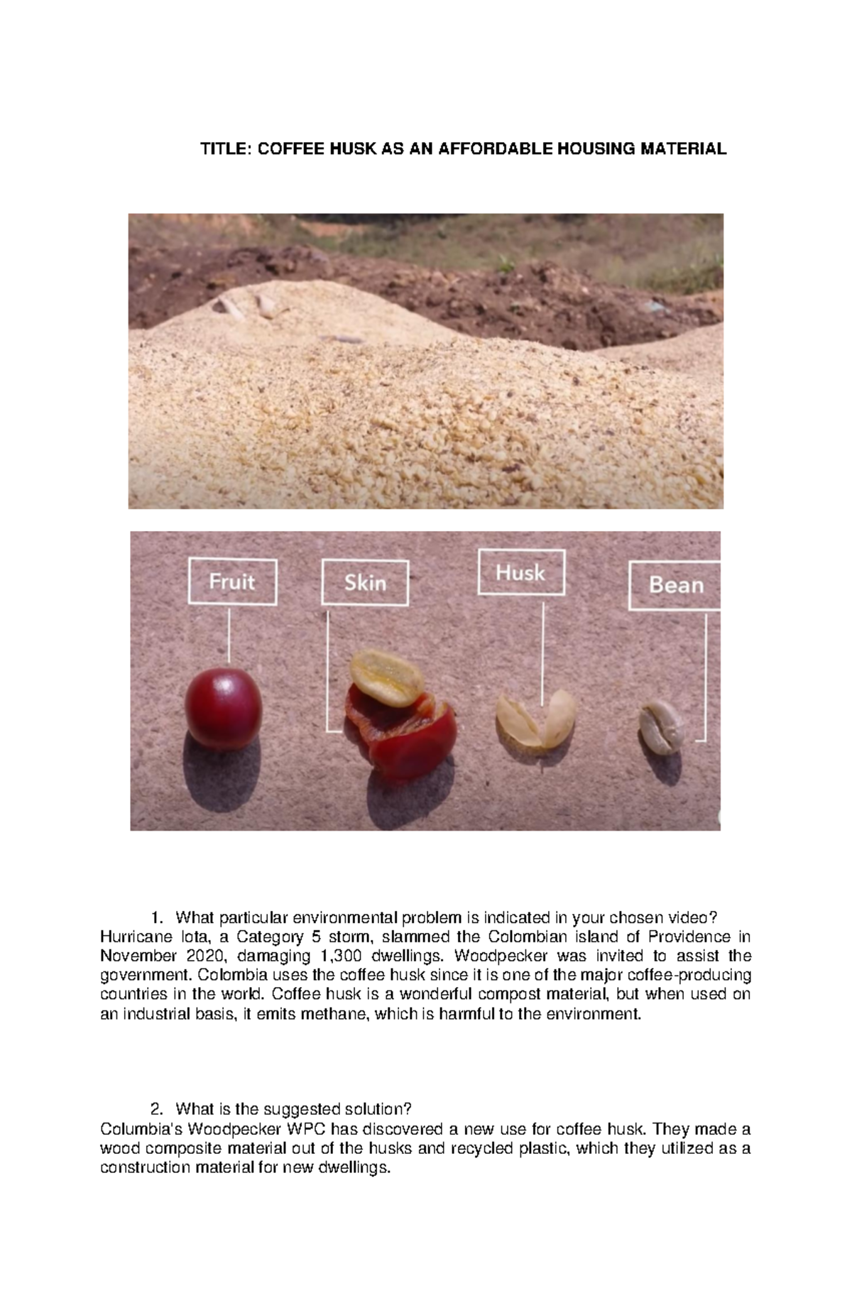 Environmental Science Activity - TITLE: COFFEE HUSK AS AN AFFORDABLE ...