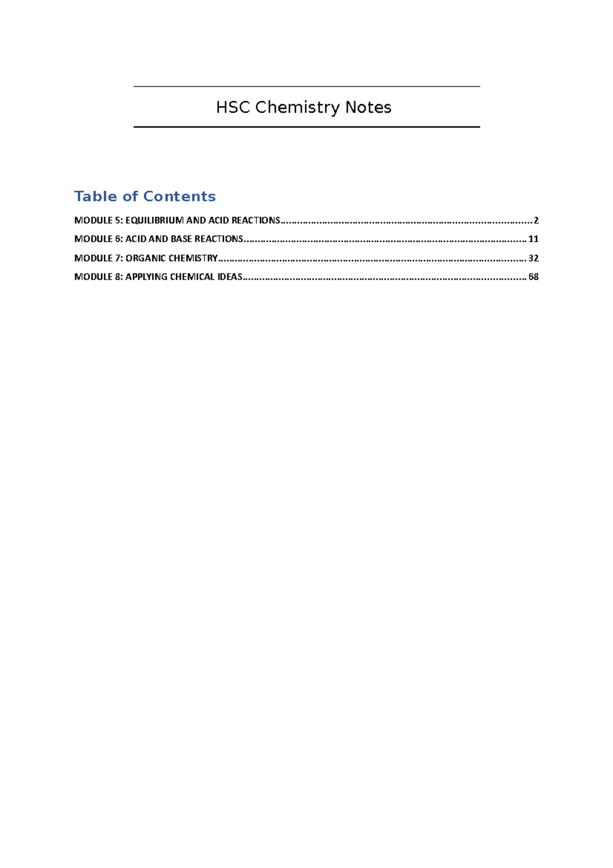 HSC Chemistry Notes - HSC Chemistry Notes Table of Contents MODULE 5 ...