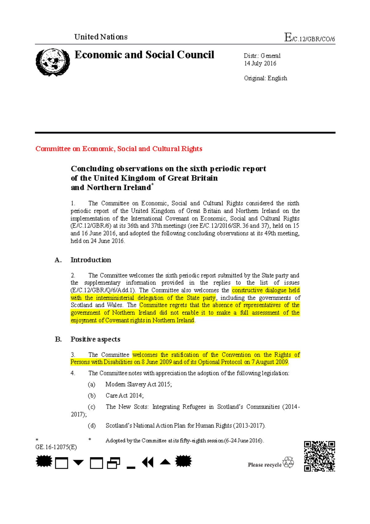 Cescr - Concluding Observations - Committee on Economic, Social and ...