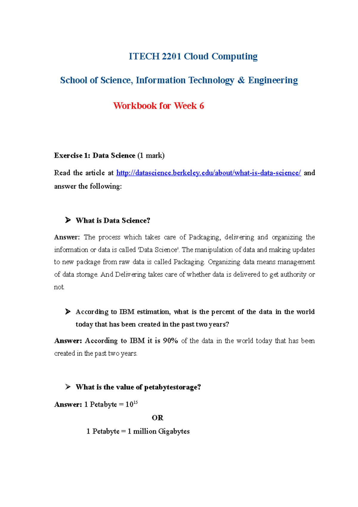 Itech 2200workbooks - Cloud computing Lecture tutorial 6 - ITECH 2201 Cloud Computing School of ...