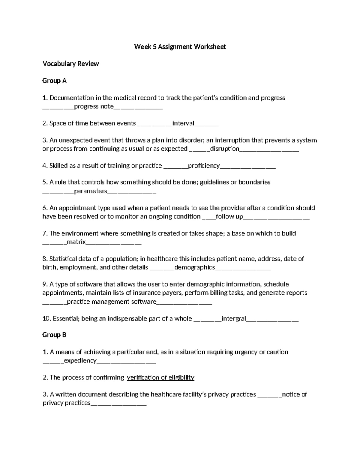 Week 5 Assignment Worksheet - Week 5 Assignment Worksheet Vocabulary ...
