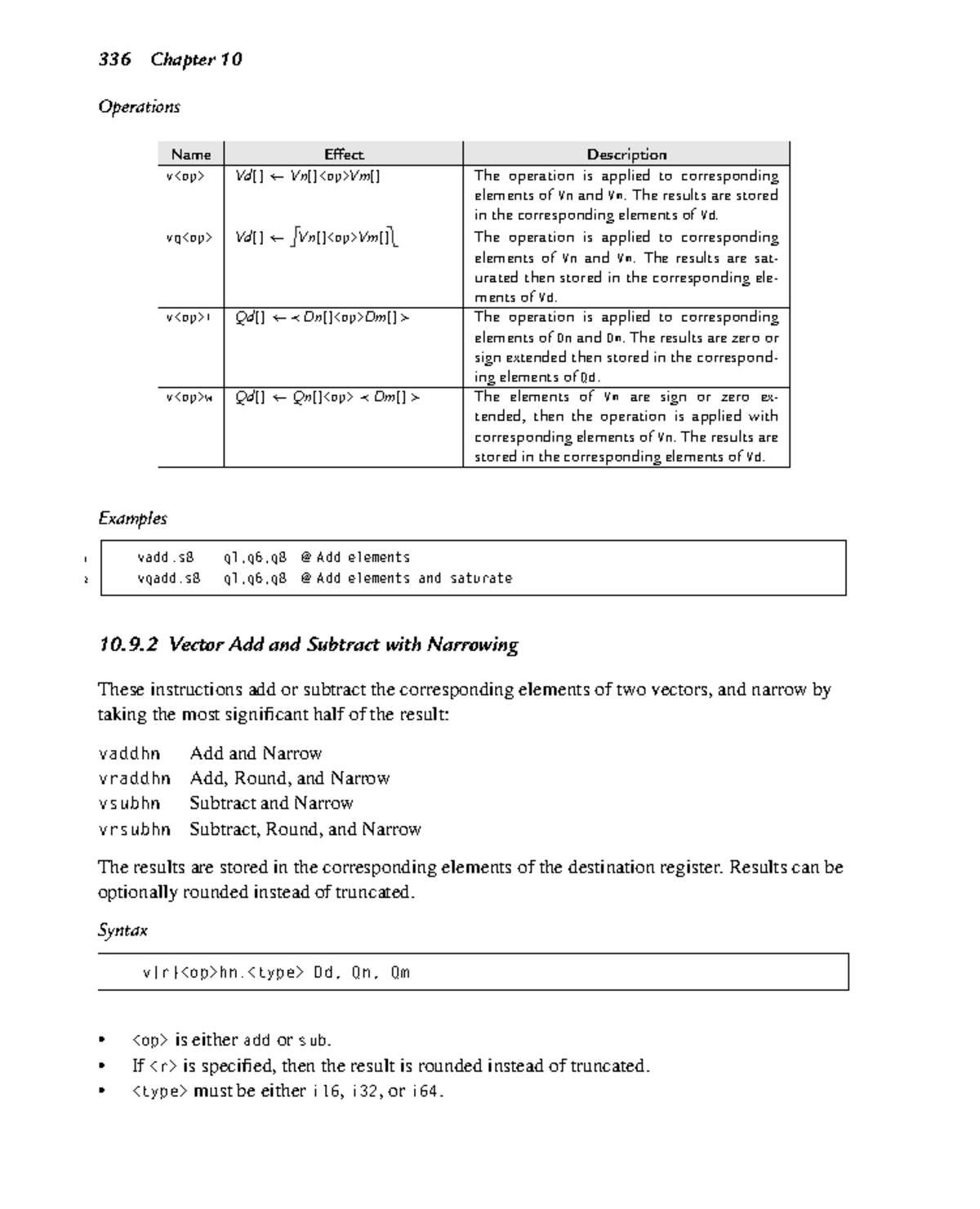 Modern Assembly Language Programming 81 336 Chapter 10 Operations Name Effect Description V Vd 3231