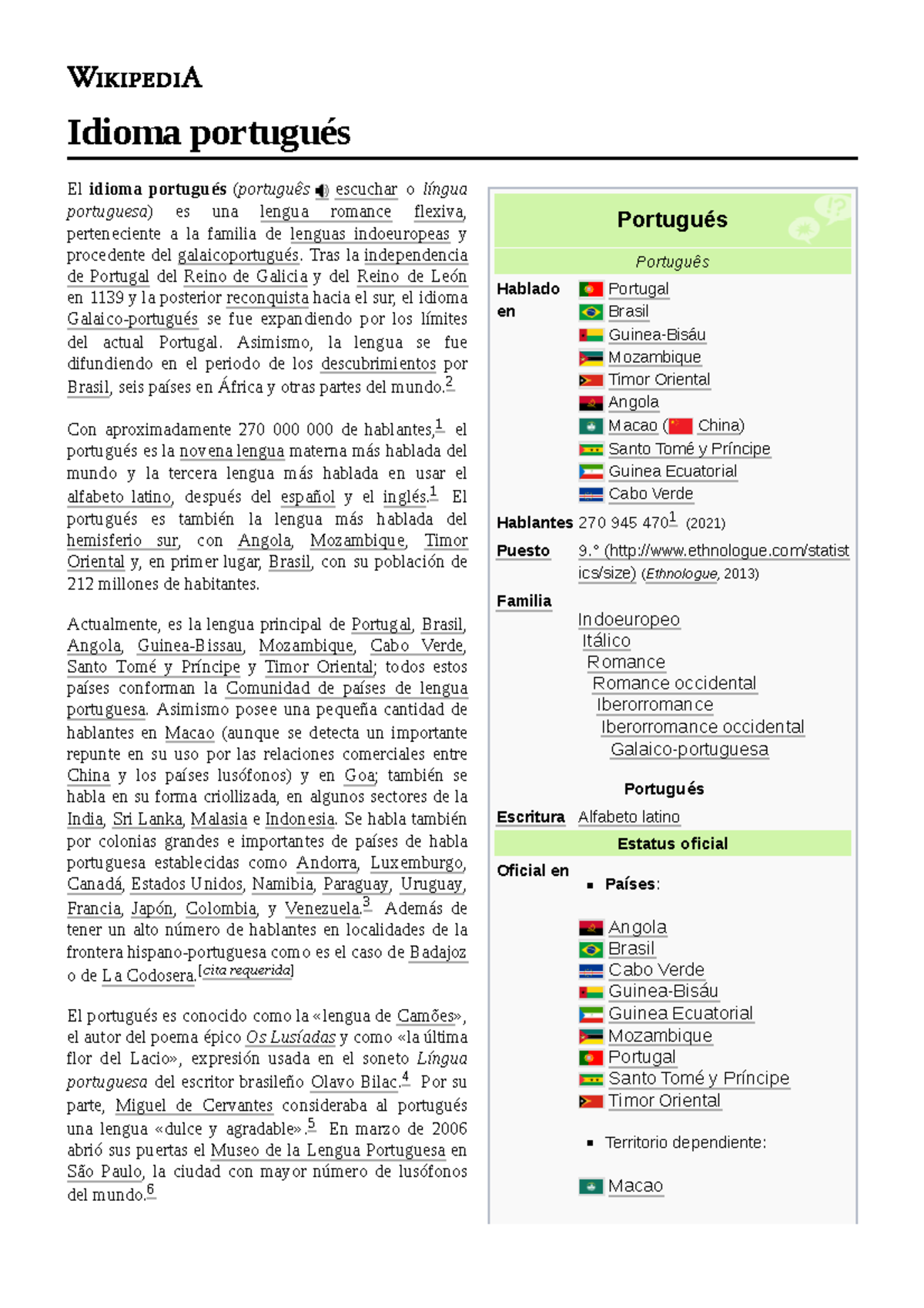 Definicón del Idioma portugués (Portugal) - Portugués Português Hablado ...