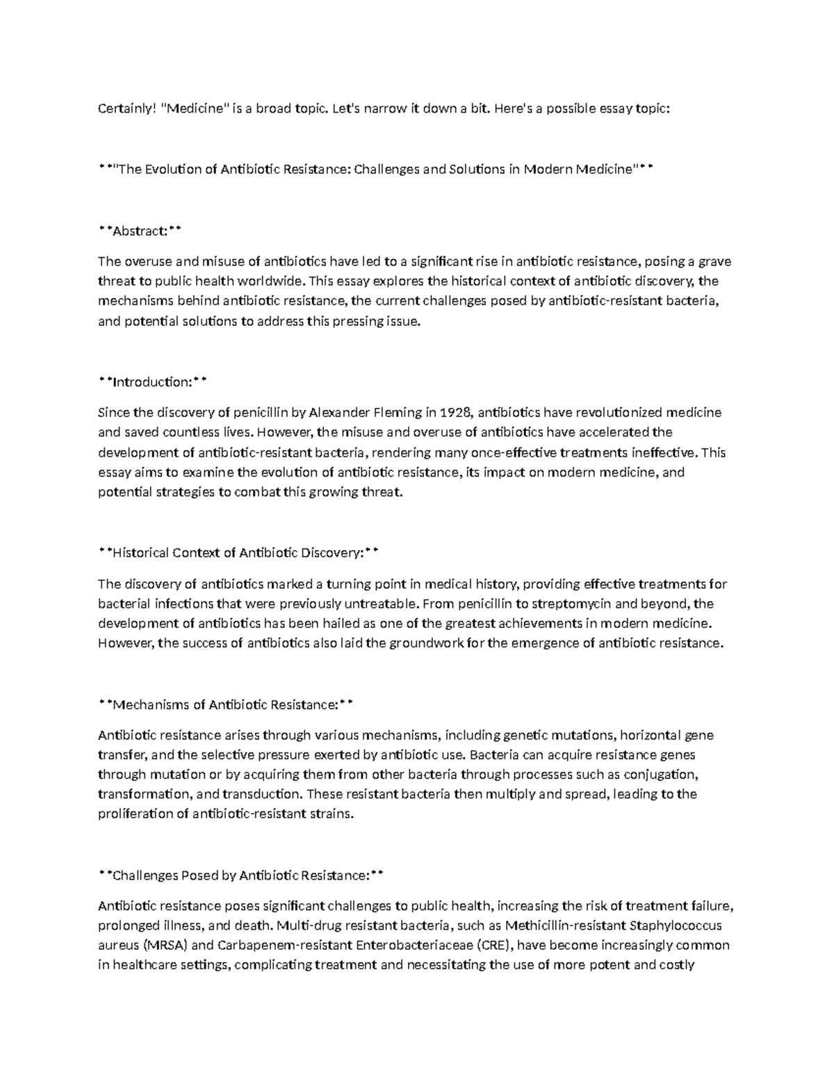 A3 - Essay Writing - Certainly! "Medicine" is a broad topic. Let's ...