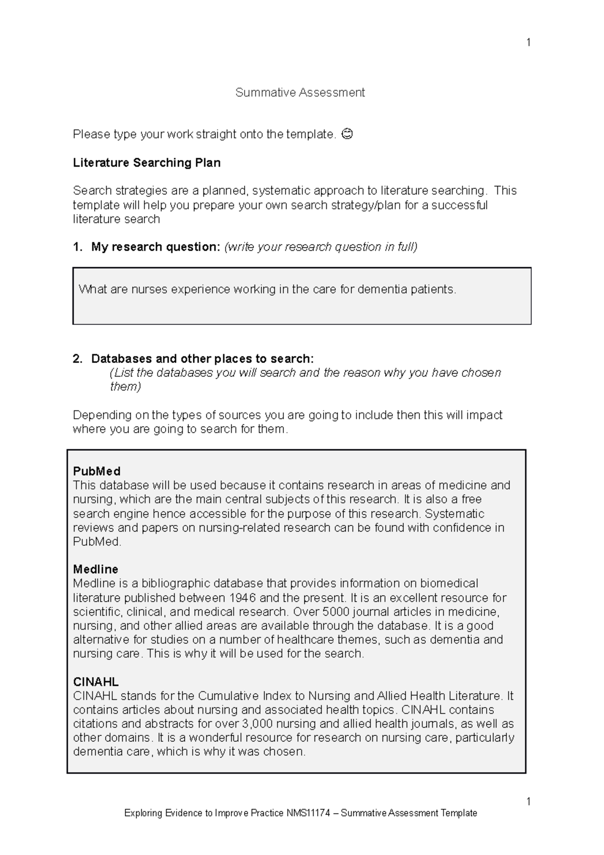 Summative Template exploring evidence - Summative Assessment Please ...
