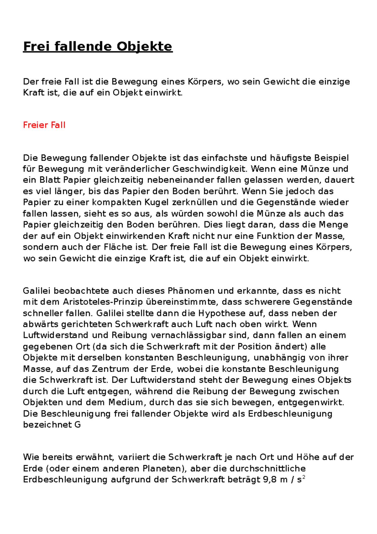 Frei Fallende Gegenstände