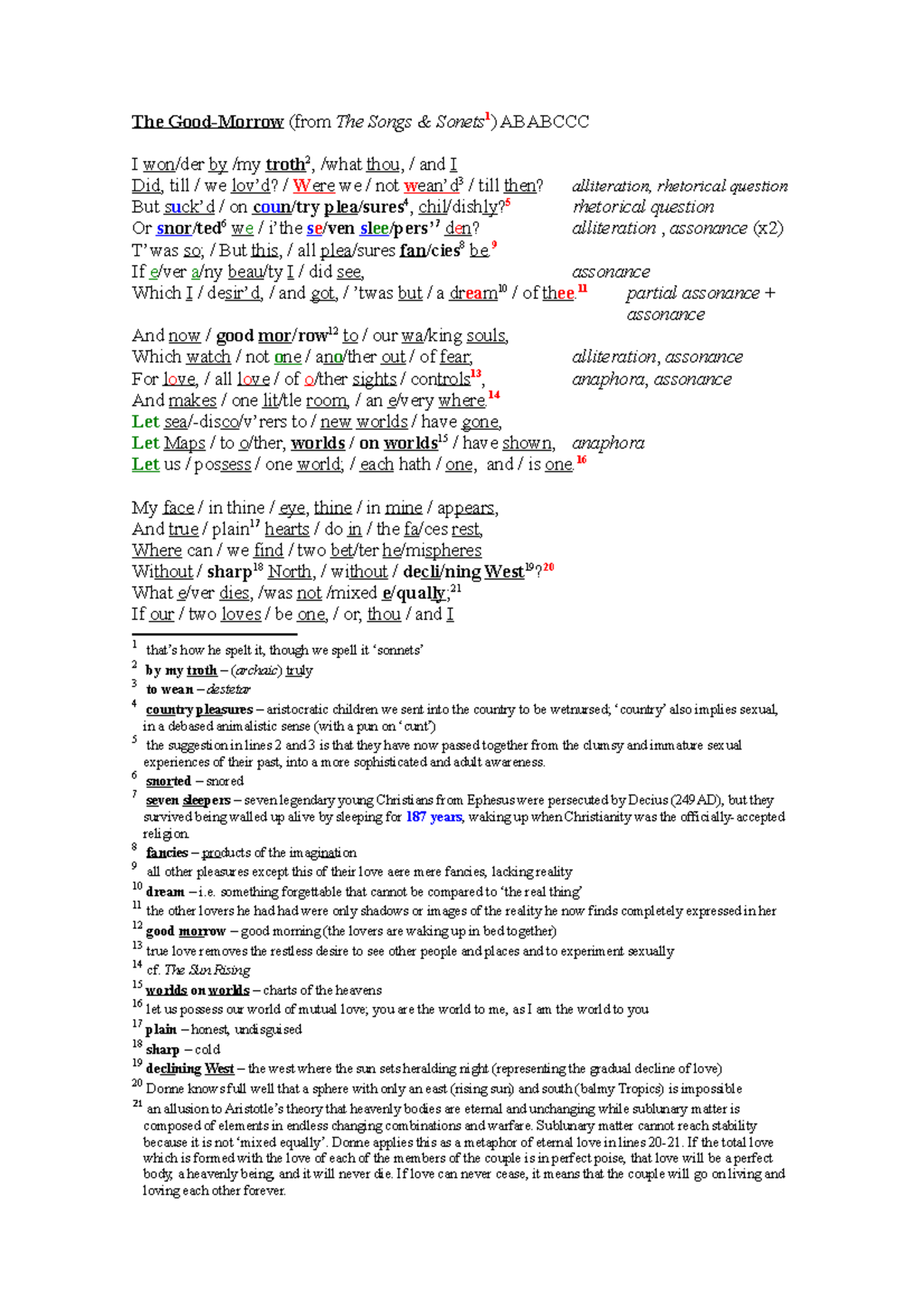 The Good Morrow Translation and Analysis - The Good-Morrow (from The ...