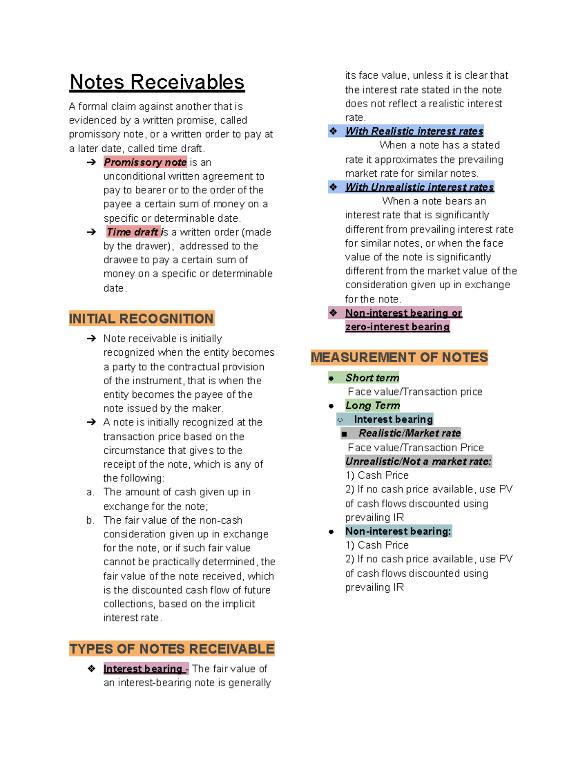 NOTES RECEIVABLE - Notes Receivables A formal claim against another ...