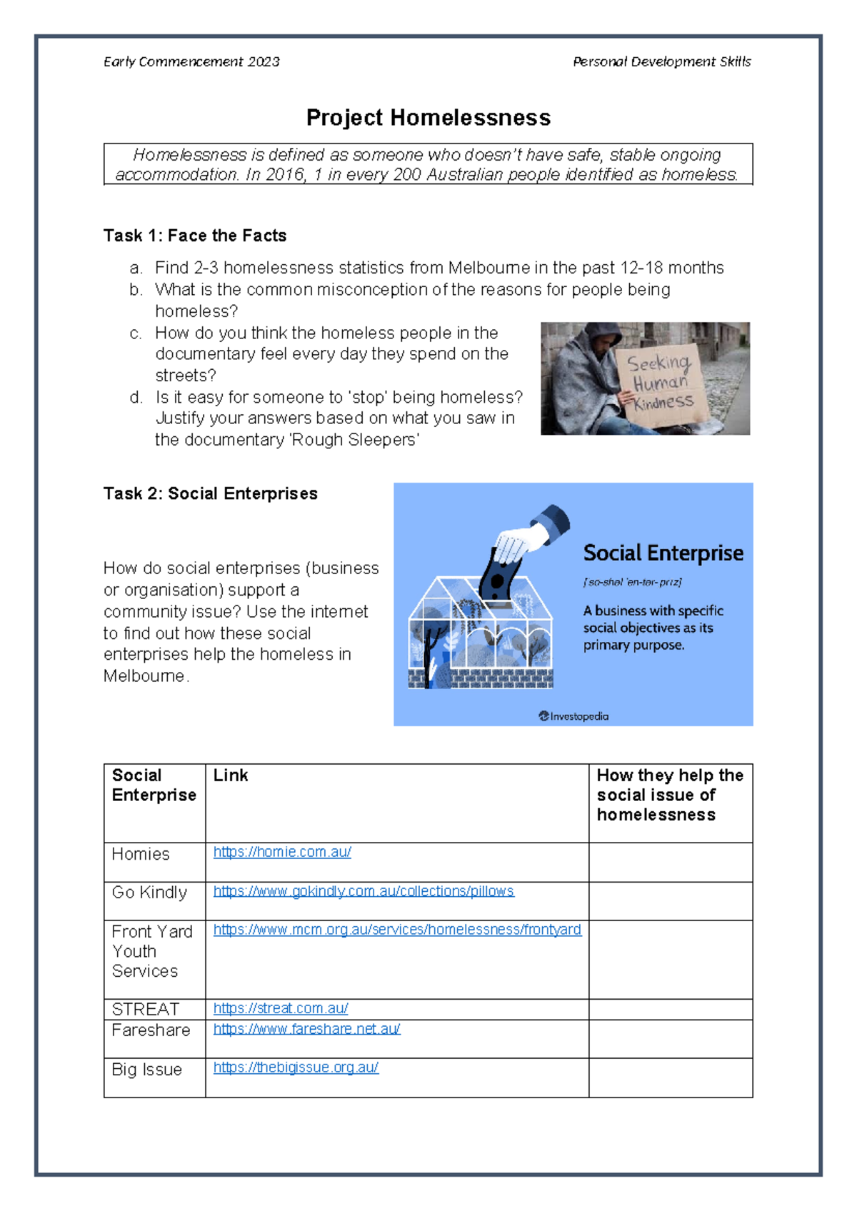 Project Homelessness - rexdtcyghvjbk - Early Commencement 2023 Personal ...