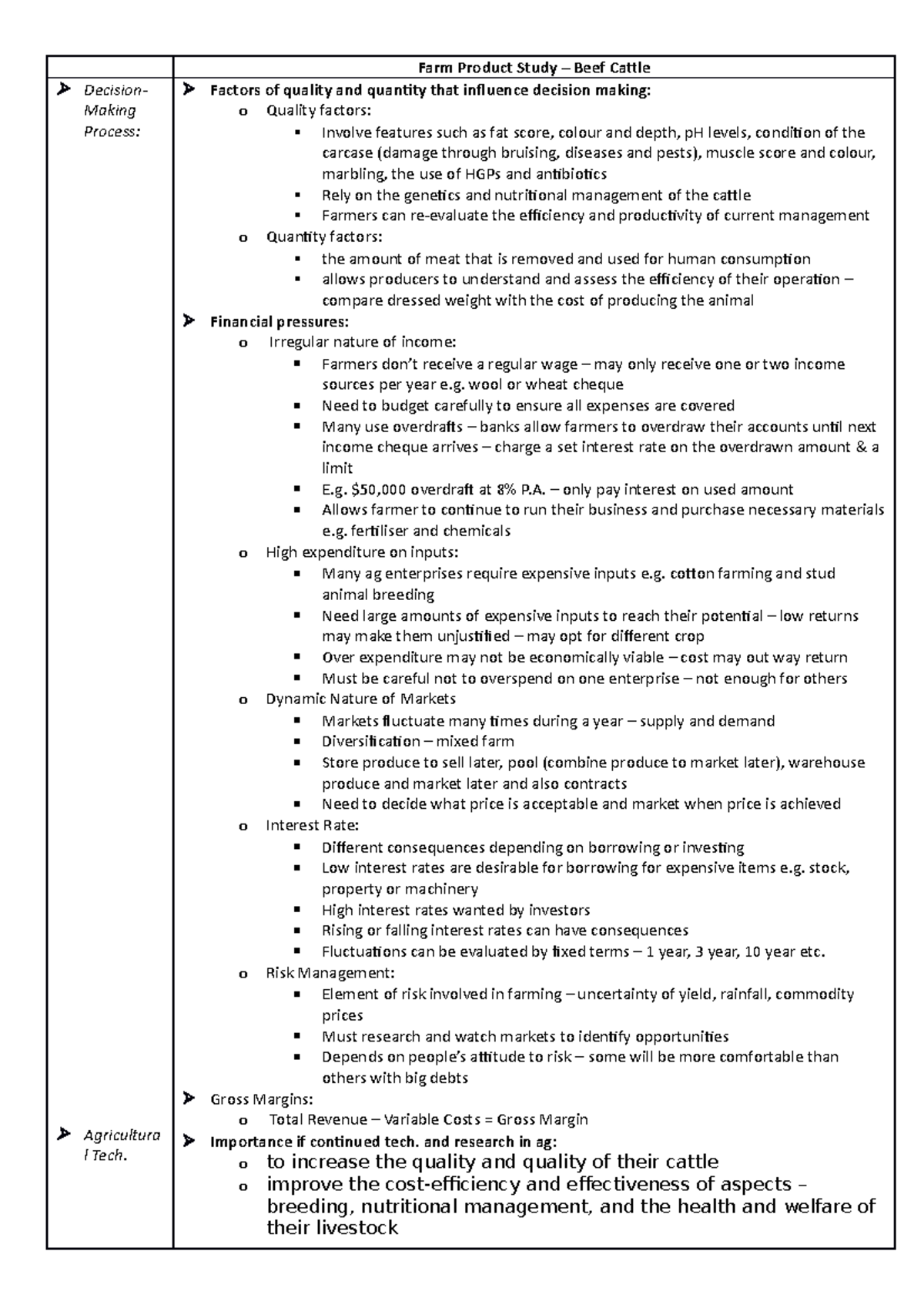 Farm Product Case Study -Beef- Notes - Farm Product Study – Beef Cattle ...