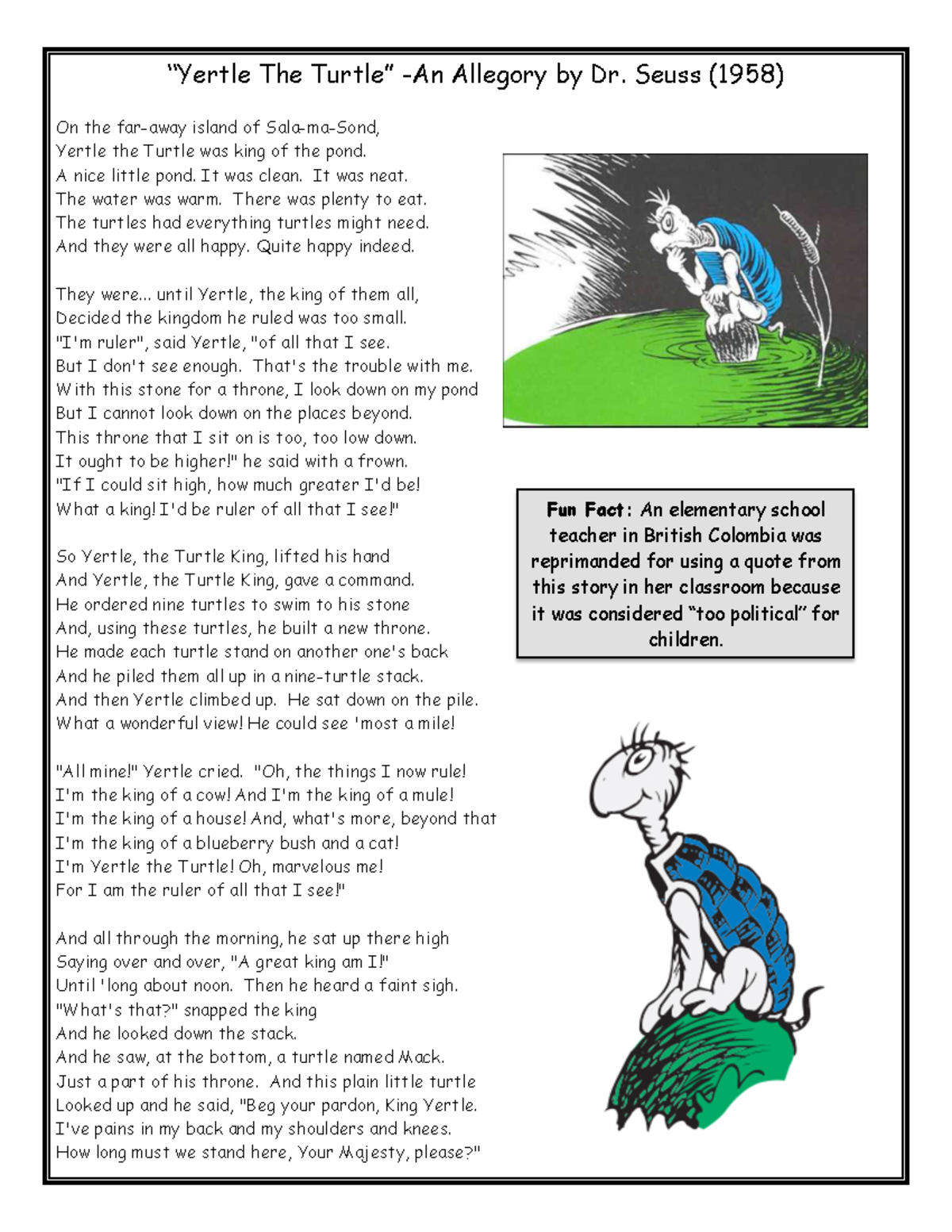 05 Yertle the Turtle Story - “Yertle The Turtle” - An Allegory by Dr ...