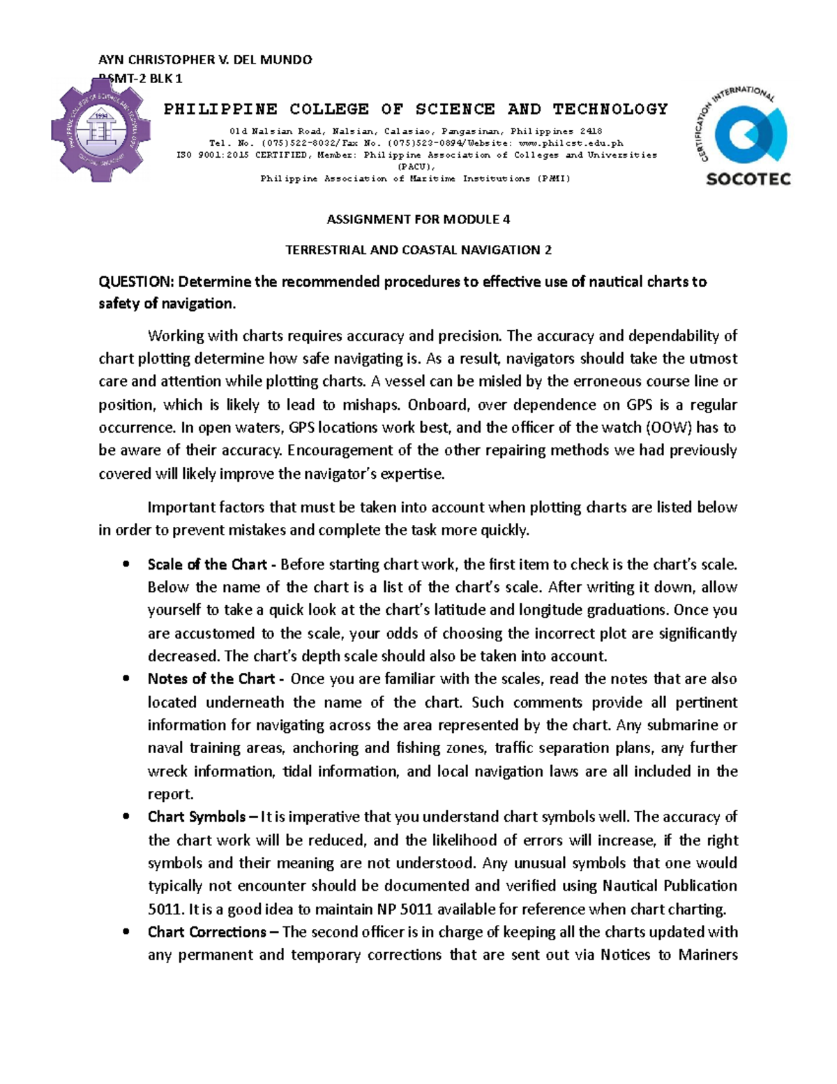 Assignment 4 - asdasda - AYN CHRISTOPHER V. DEL MUNDO BSMT-2 BLK 1 PHILIPPINE COLLEGE OF SCIENCE ...