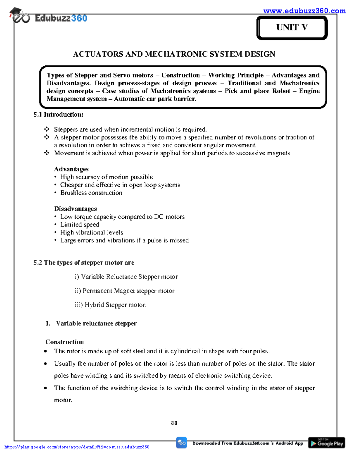ME8791 Mechatronics UNIT 5 Notes - 88 ACTUATORS AND MECHATRONIC SYSTEM ...