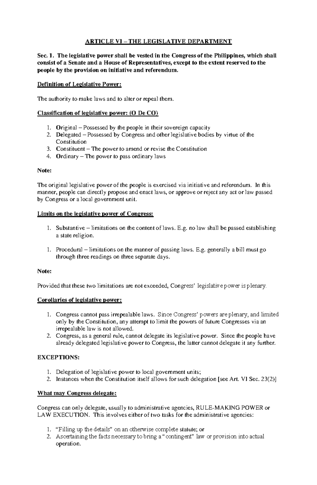 Article VI Legislative Department - ARTICLE VI – THE LEGISLATIVE ...
