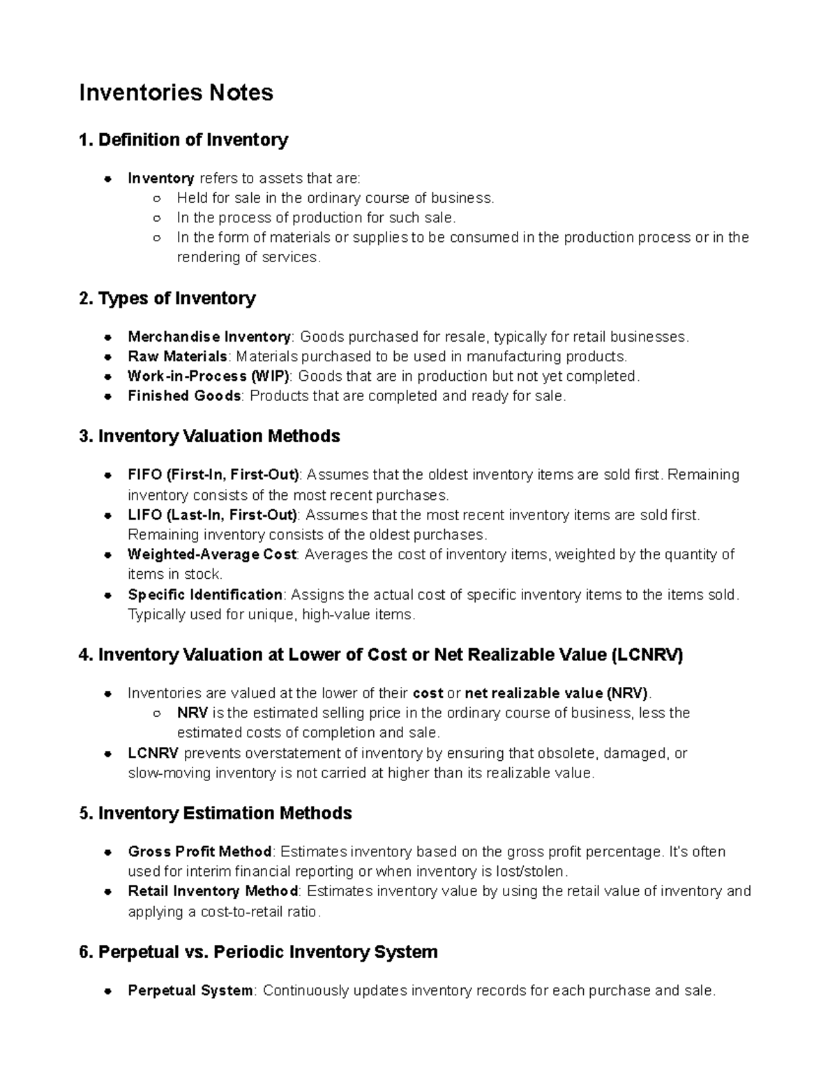 Intacc-inventories-notes - Inventories Notes 1. Definition of Inventory ...