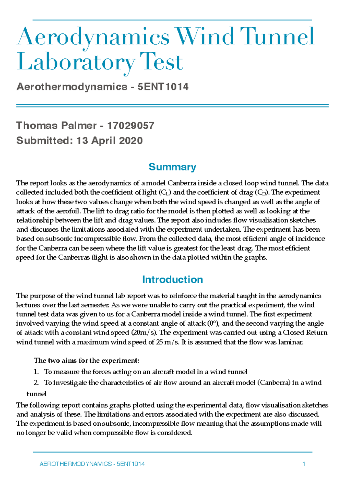 17029057 windtunnellabreport - Aerodynamics Wind Tunnel Laboratory Test ...