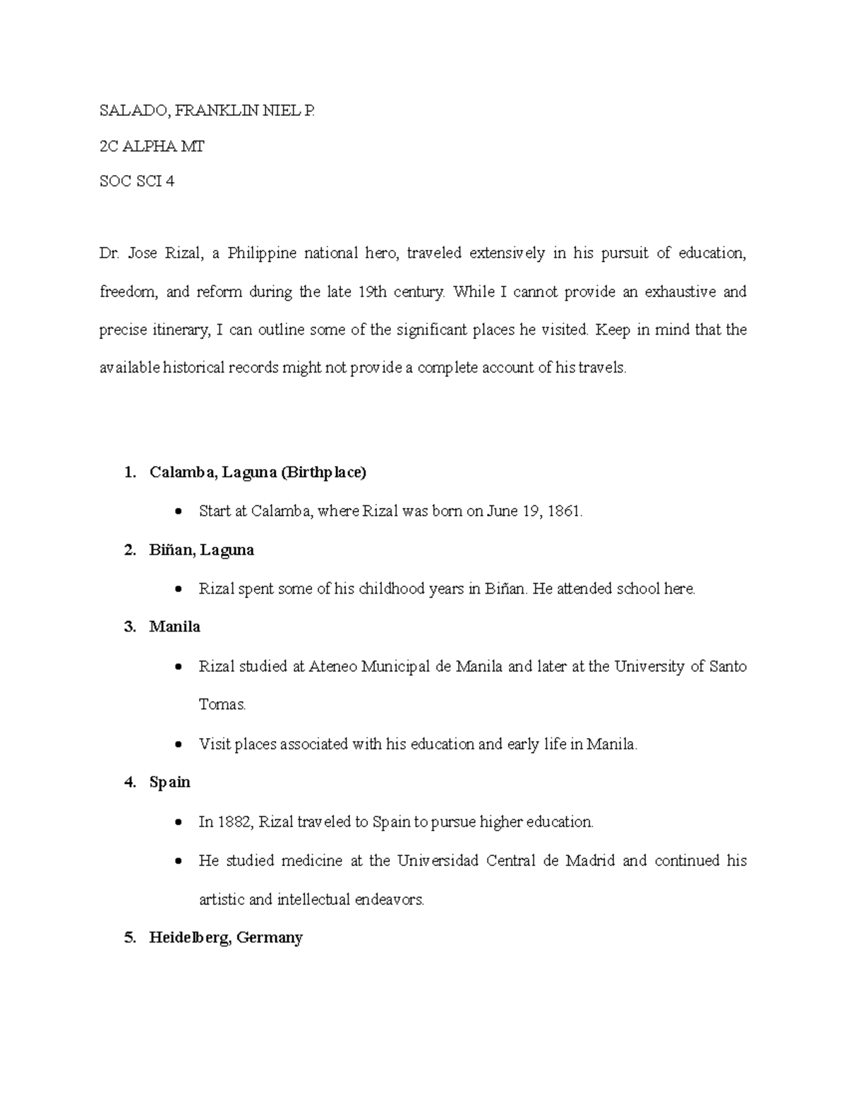 Travel-Route - none - SALADO, FRANKLIN NIEL P. 2C ALPHA MT SOC SCI 4 Dr ...