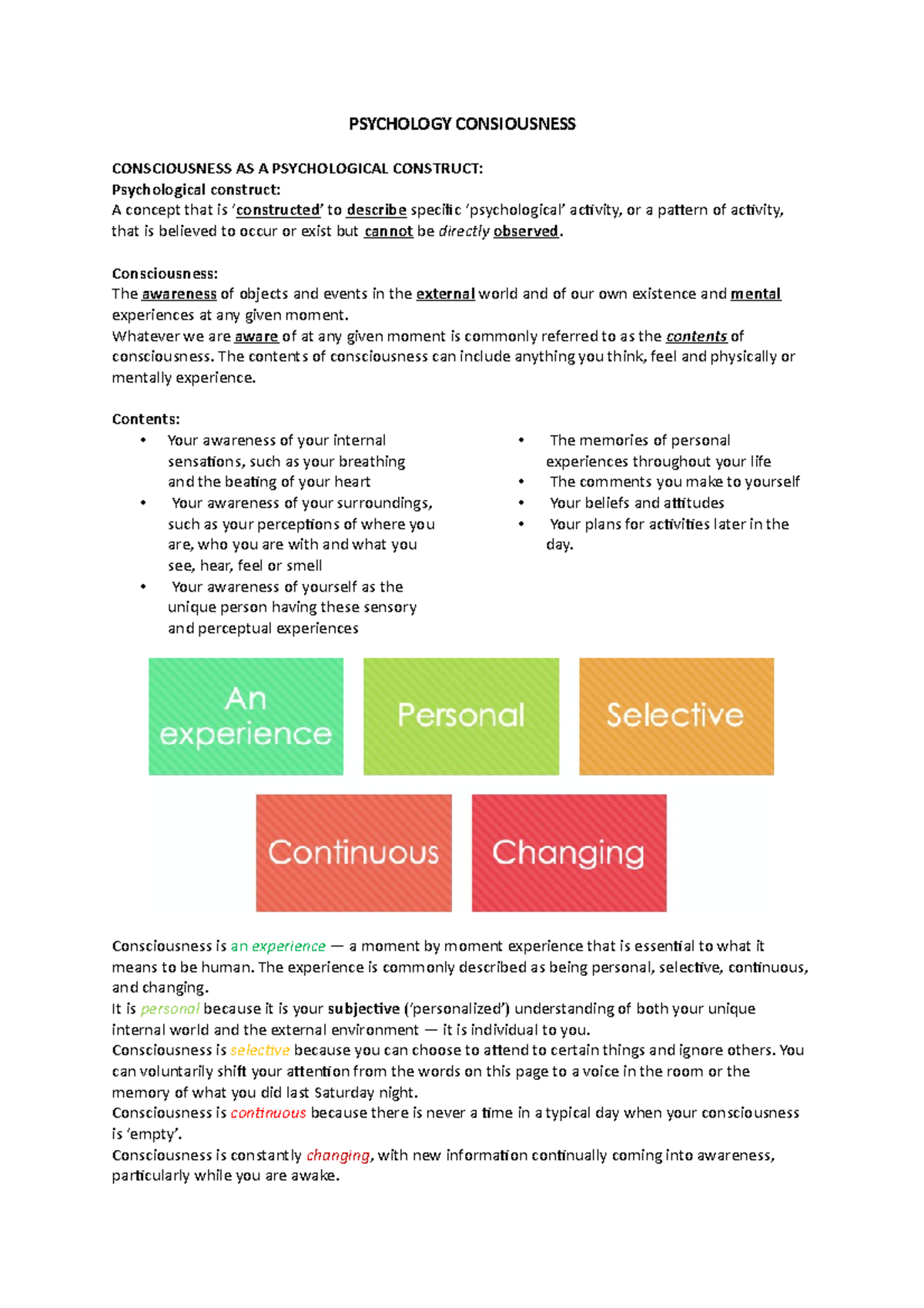 Psychology Consiousness - PSYCHOLOGY CONSIOUSNESS CONSCIOUSNESS AS A ...