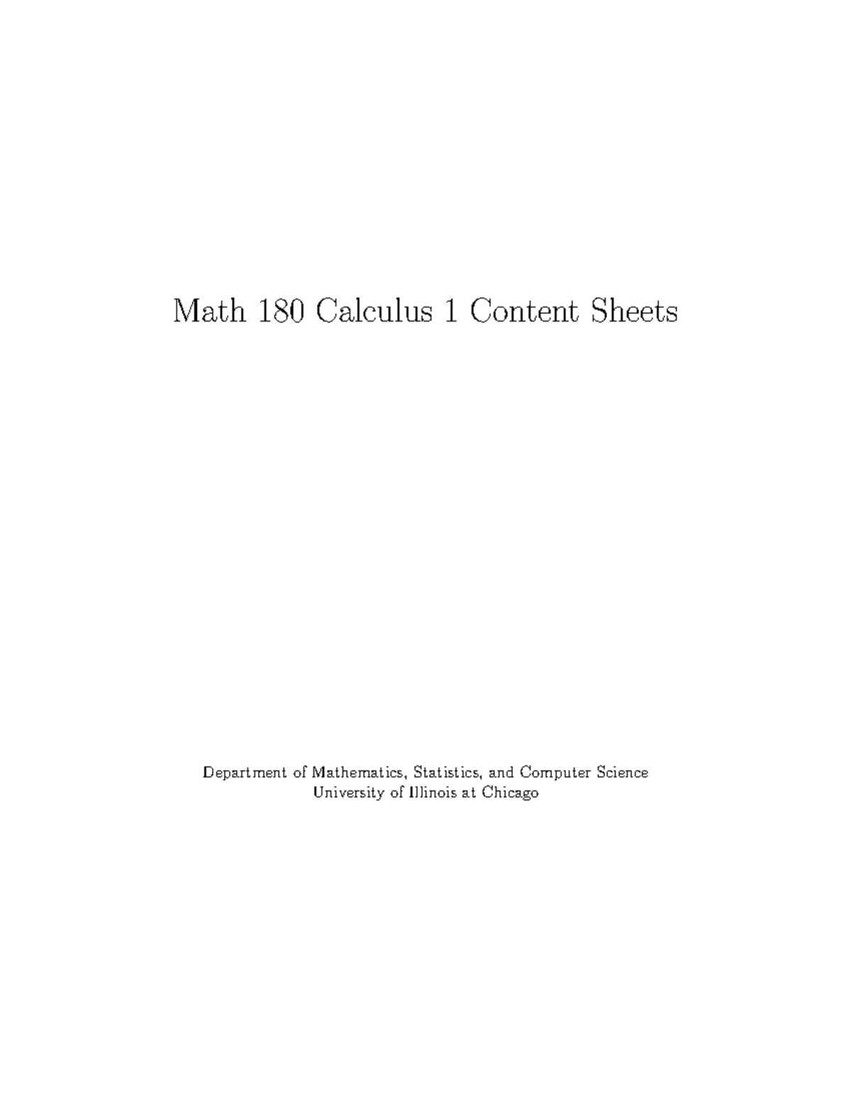 Math 180 Content Sheets Spring 2021 - Math 180 Calculus 1 Content ...