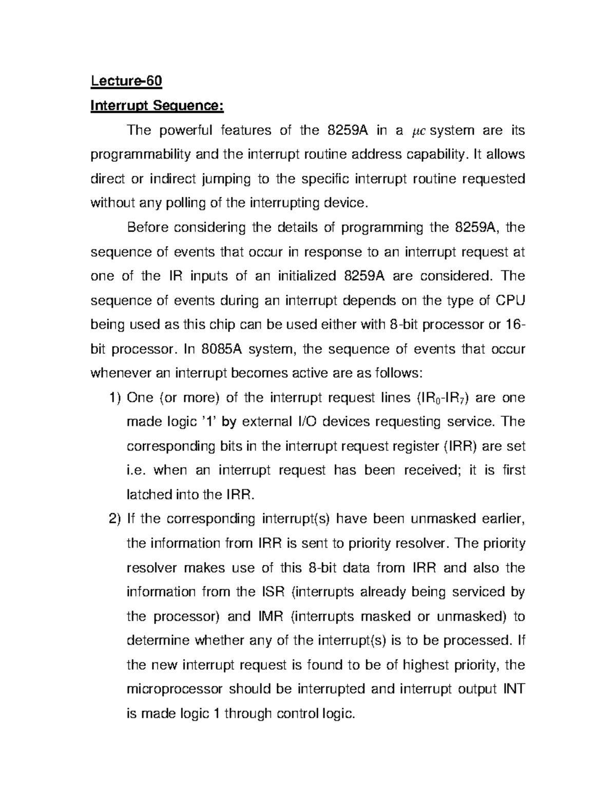 Computer Organization Lecture Interrupt Sequence The Powerful Features Of The 8259a In A 𝜇𝑐