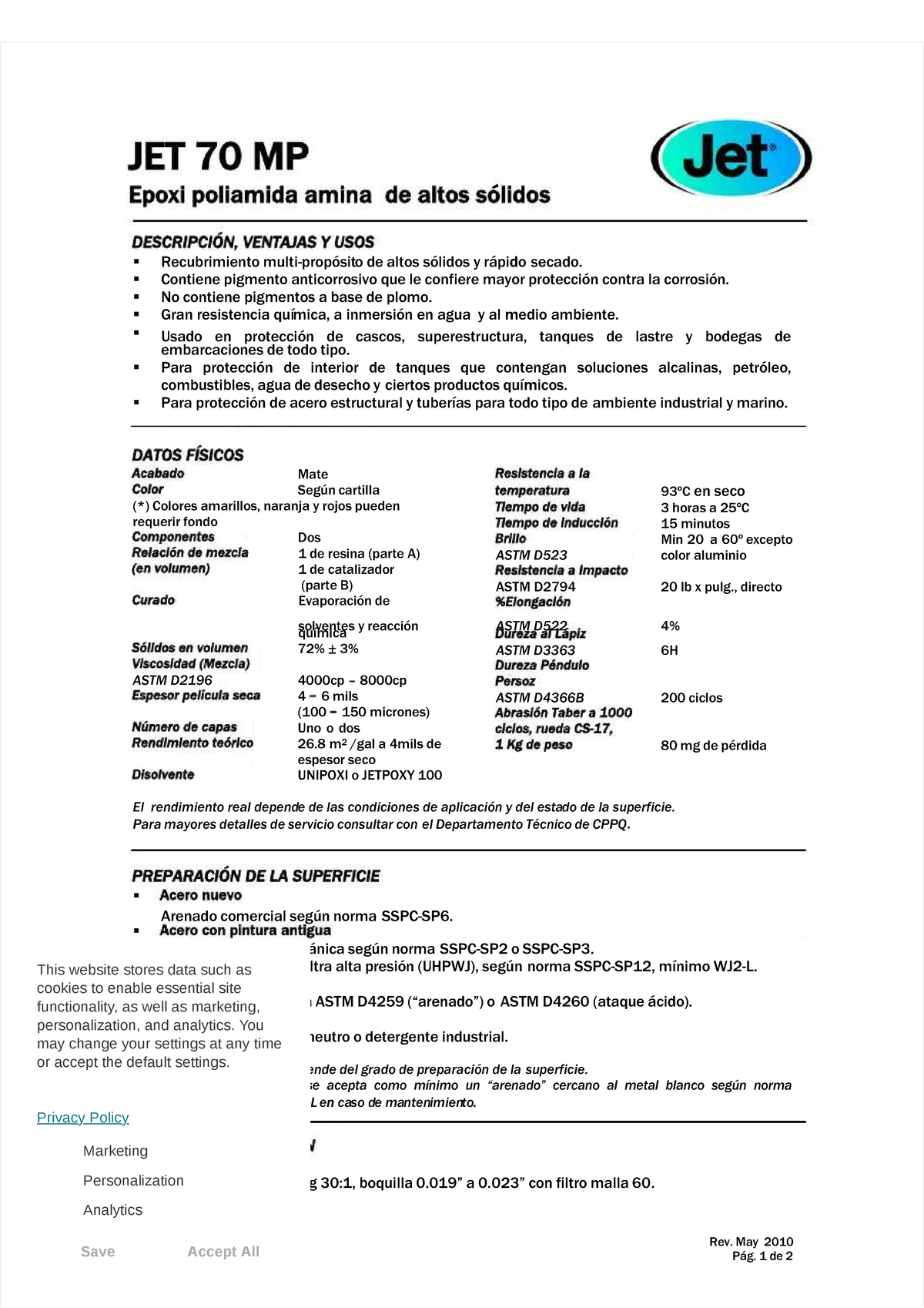 Pdf-jet-70-mp-catalogo compress - Rev. MayMay 2010 2010 Pág. 1 de 2Pág. 1 de 2 JETJET 7 7 MPMP ...