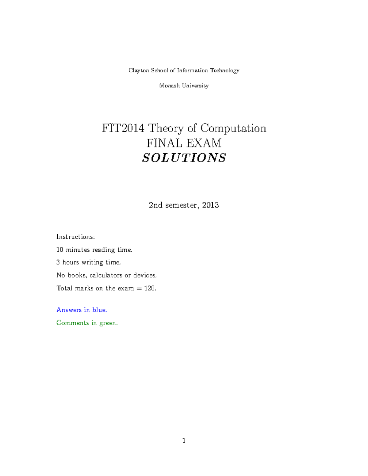 Sample/practice exam 2020, questions and answers - Clayton School of Information Technology ...