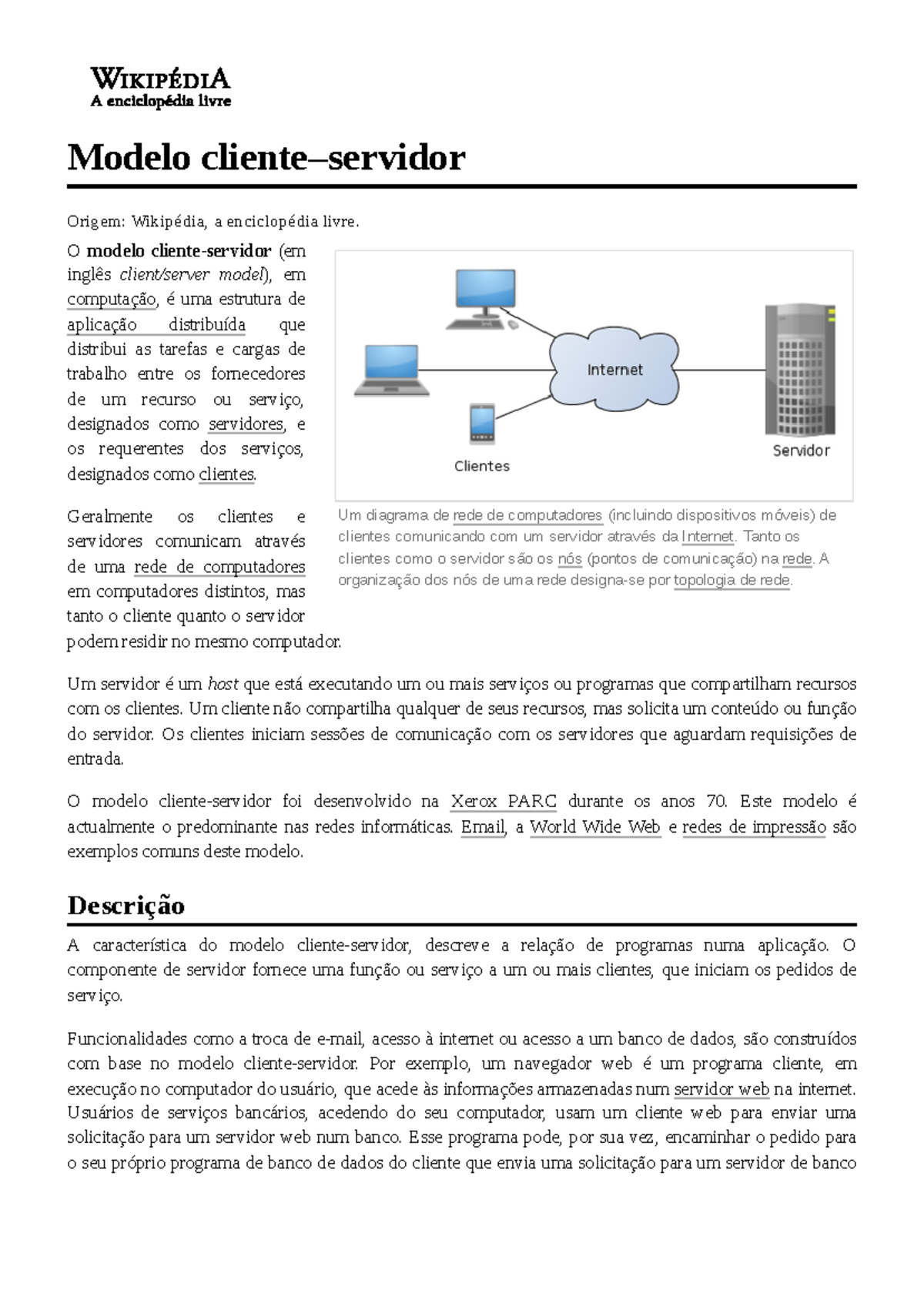 Modelo cliente–servidor - Um diagrama de rede de computadores ...
